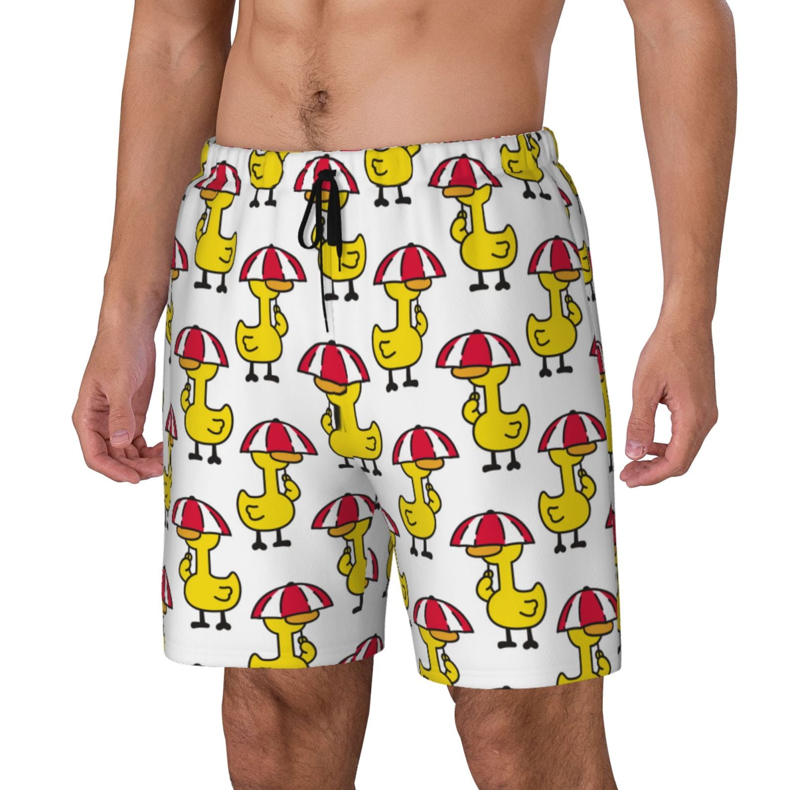 Naloa Rubber Duck Chicken Bird Print Men Swim Trunks with Compression ...