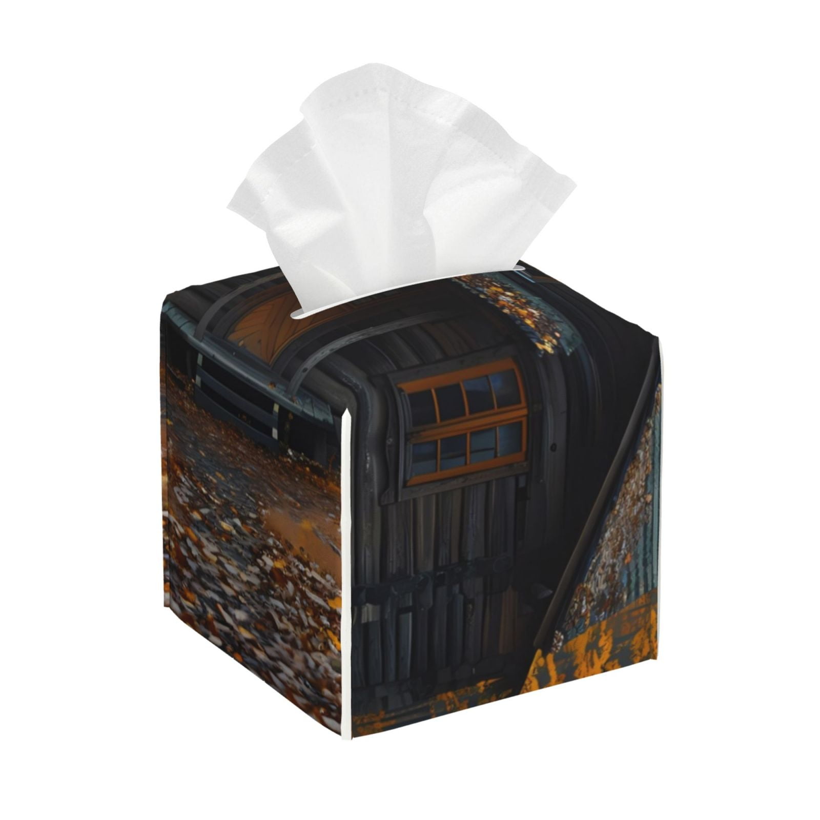 Naloa Rustic Cabin Autumn Forest Tissue Box Cover Leather Tissue Holder ...