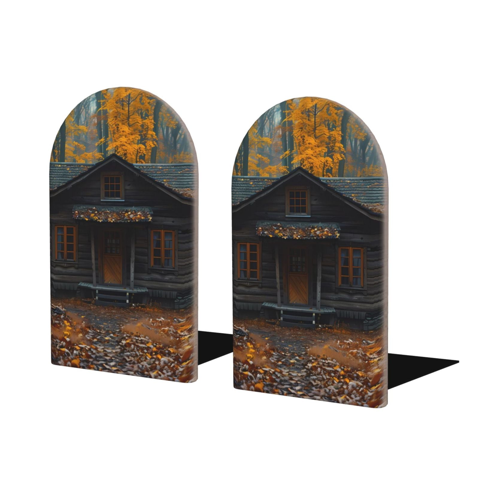 Naloa Rustic Cabin Autumn Forest Wood Non-Skid Bookend for Shelves,Book ...