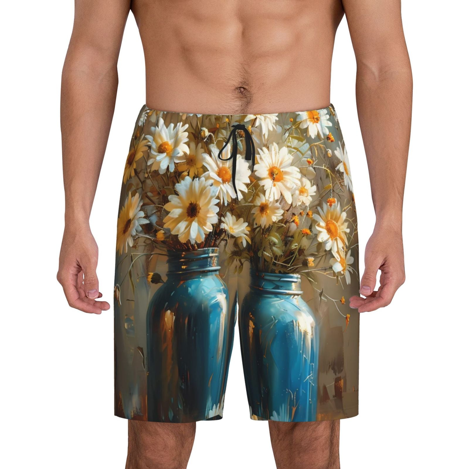 Naloa Rustic Daisy Mason Jars Men's Short Pajama Pants, Pj Shorts ...