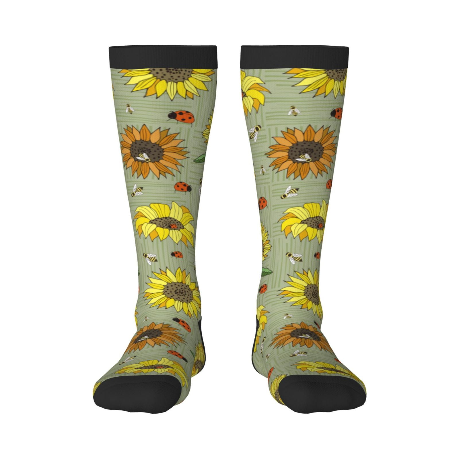 Naloa Sage Green With Sunflowers Thigh High Socks Extra Long Stretchy ...