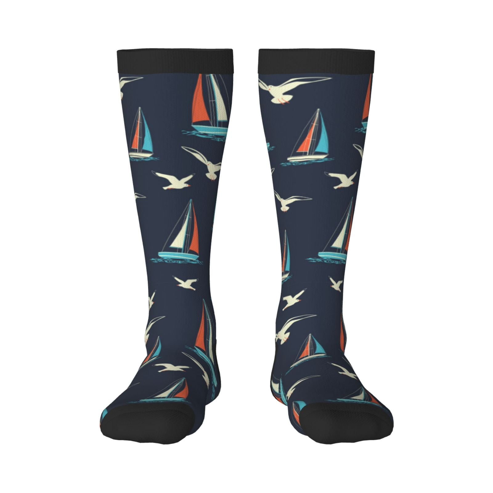 Naloa Sailboat And Seagull Thigh High Socks Extra Long Stretchy Sock ...