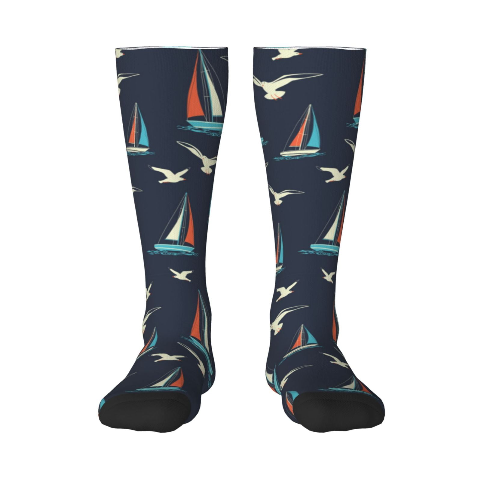 Naloa Sailboat And Seagull Thigh High Socks Extra Long Stretchy Sock ...