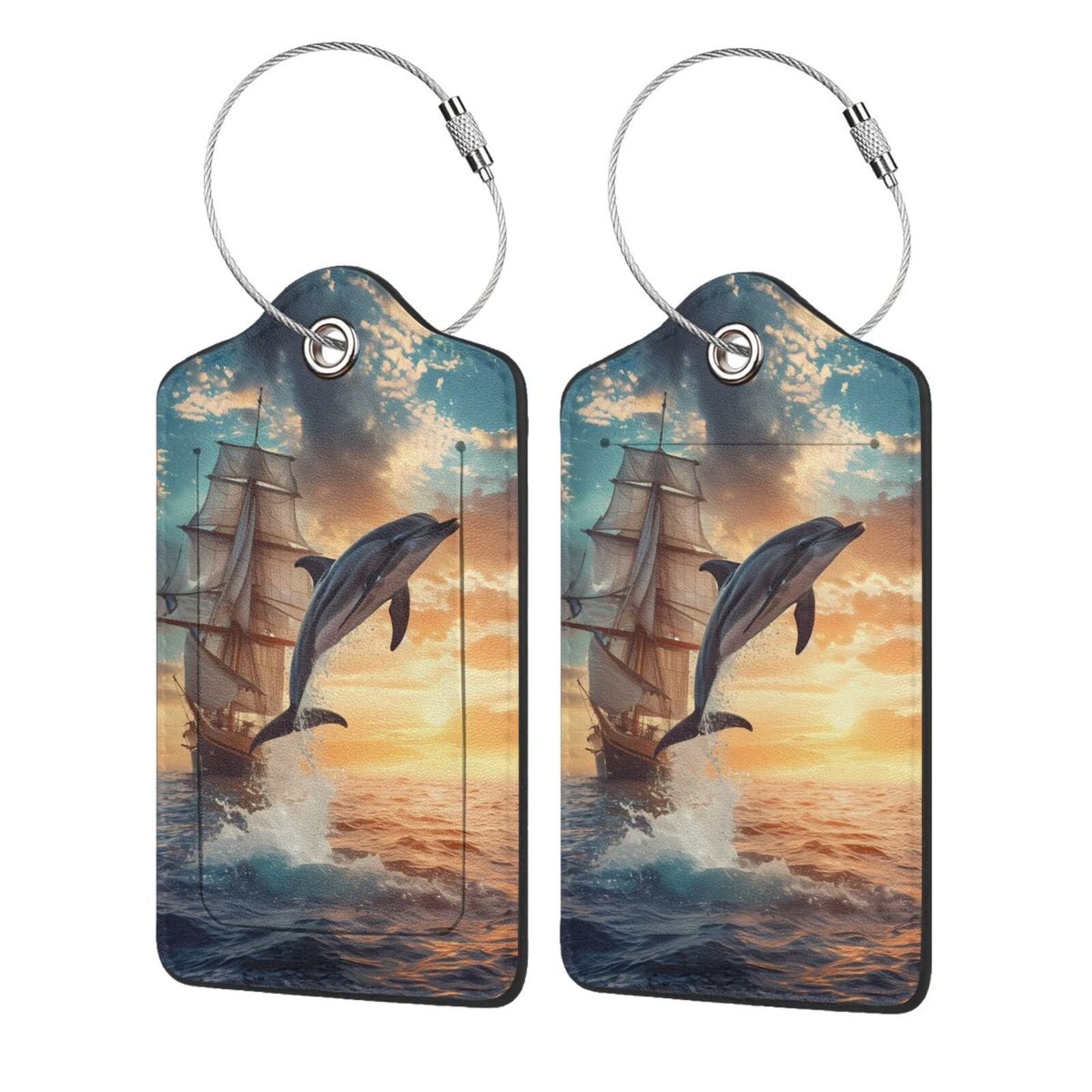 Naloa Sailing Dancing Dolphin Luggage Tag for Suitcase Leather Baggage ...