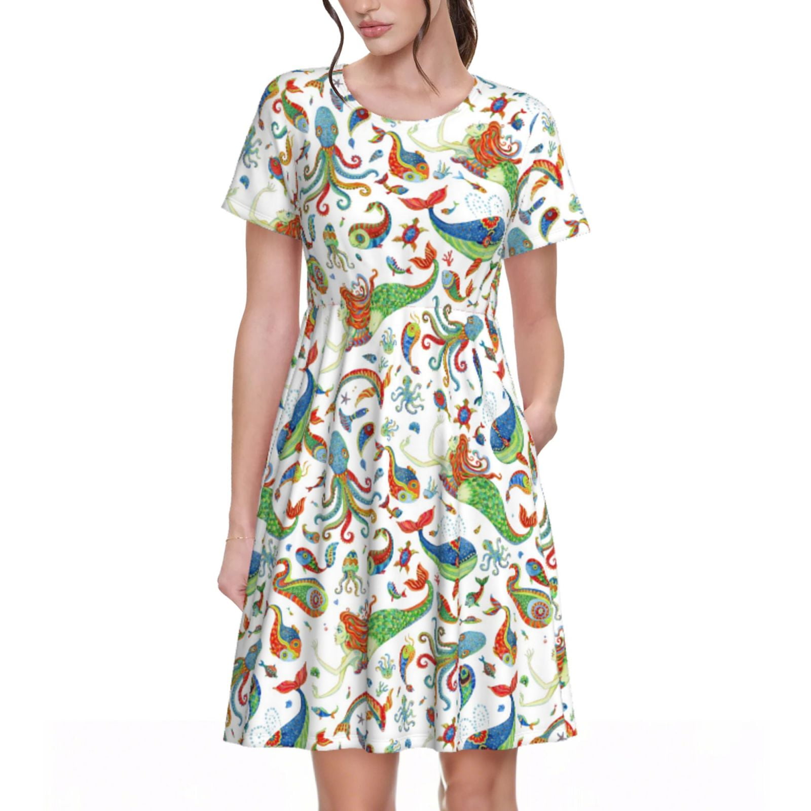 Naloa Sea Animals 1 Print Womens Summer A-Line Dress with Pockets,Short ...
