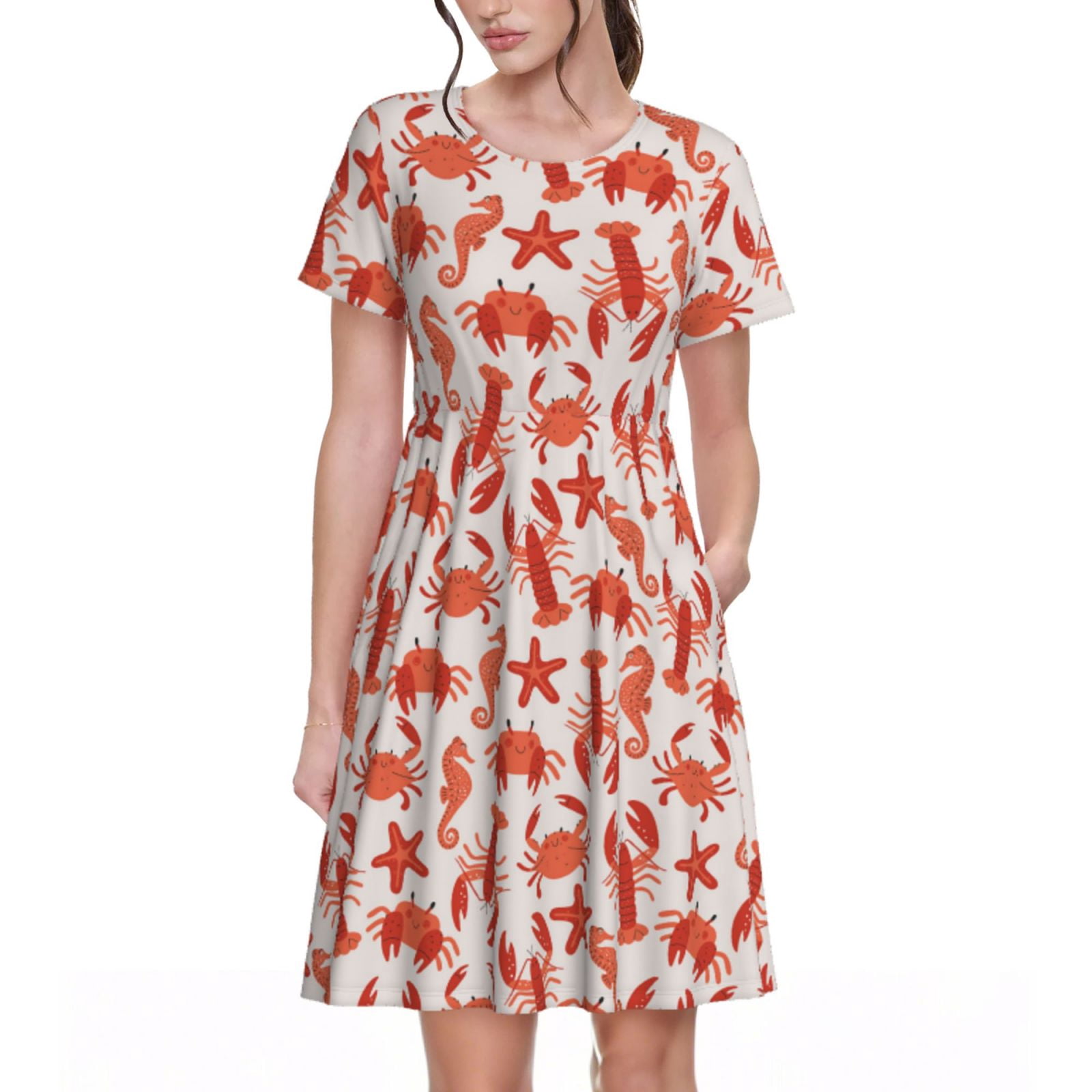 Naloa Sea Creatures Print Womens Summer A-Line Dress with Pockets,Short ...