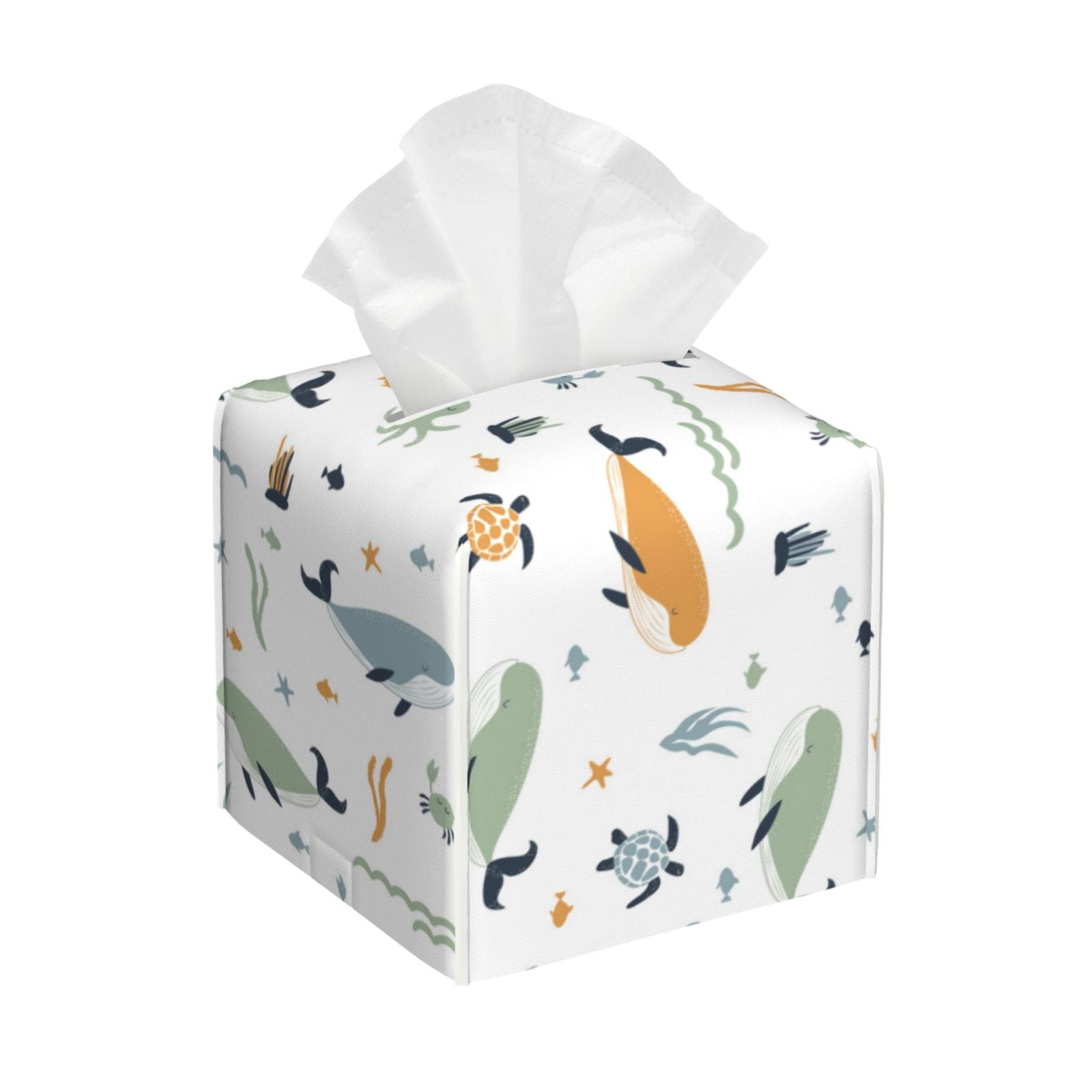 Naloa Sea Creatures Tissue Box CoverLeather Tissue Holder Square Facial ...