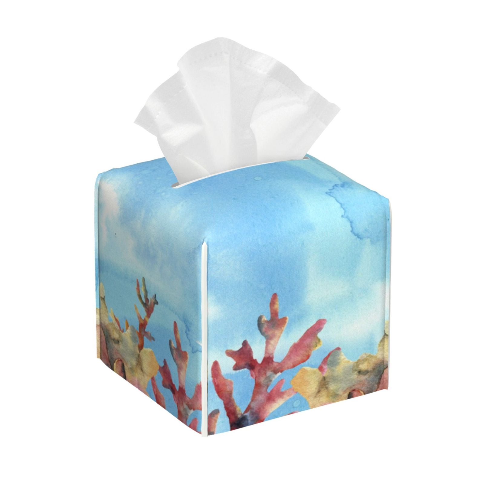 Naloa Sea and Fish Tissue Box CoverLeather Tissue Holder Square Facial ...