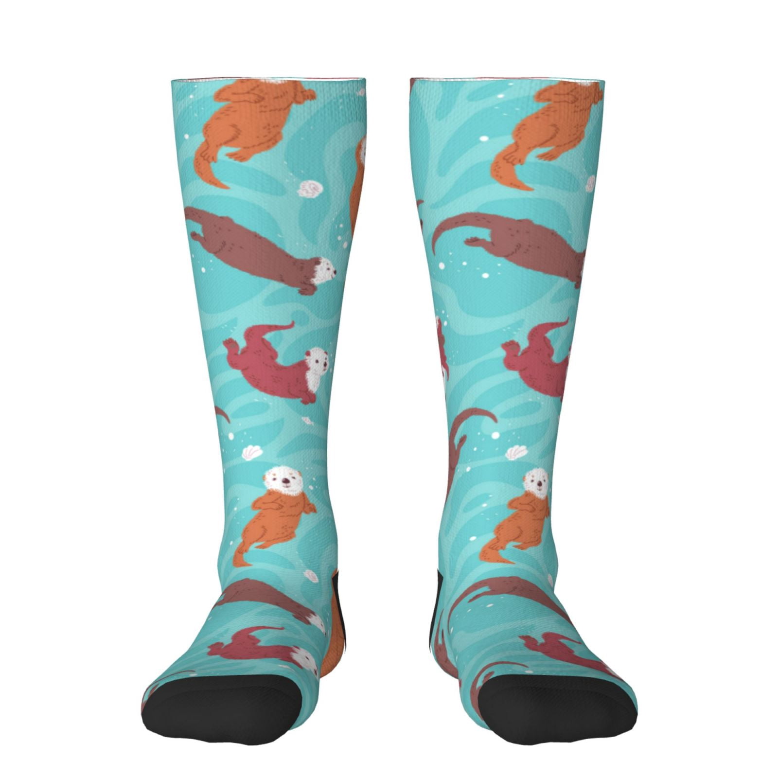 Naloa Sea Otters Family In Blue Water Thigh High Socks Extra Long ...