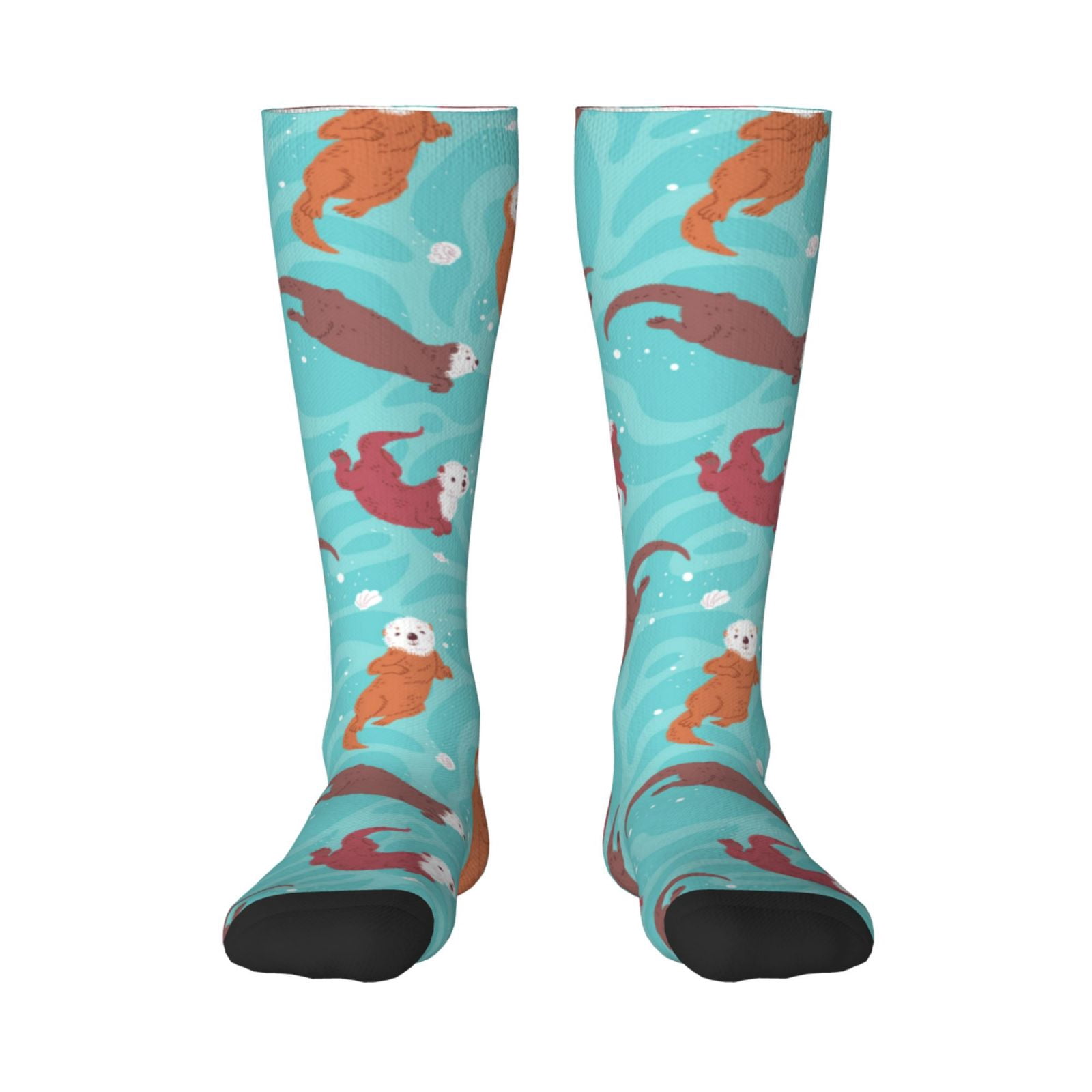 Naloa Sea Otters Family In Blue Water Thigh High Socks Extra Long ...