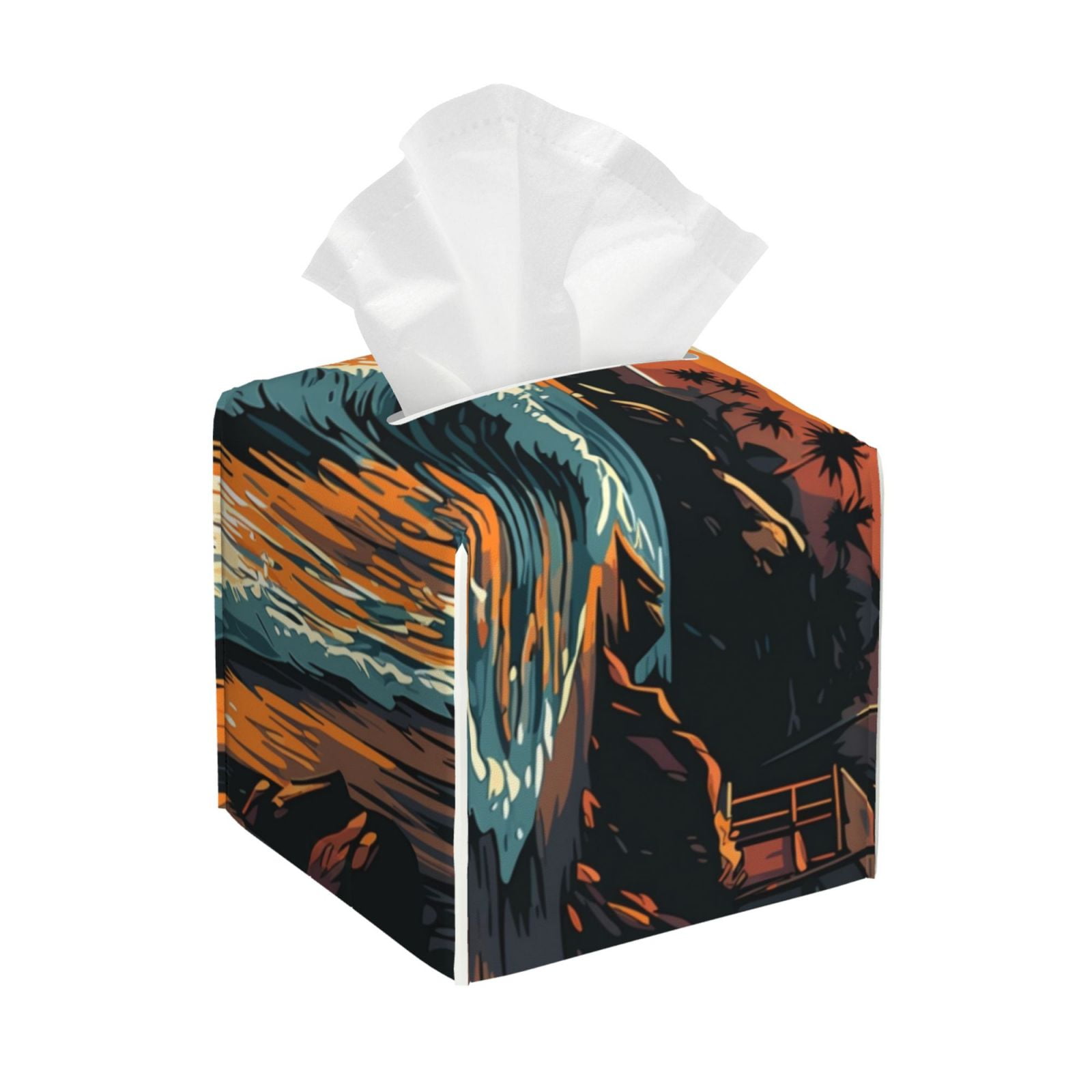 Naloa Serene Ocean Sunset Tissue Box Cover Leather Tissue Holder Square ...