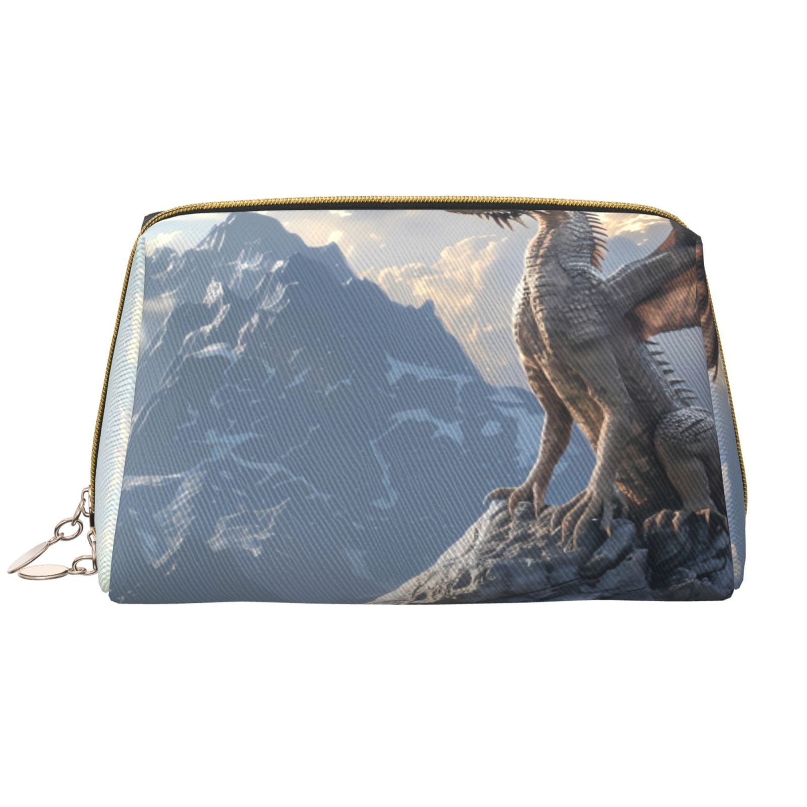 Naloa Silver Dragon Mountain Peaks Leather Makeup Bag for Purse Travel ...