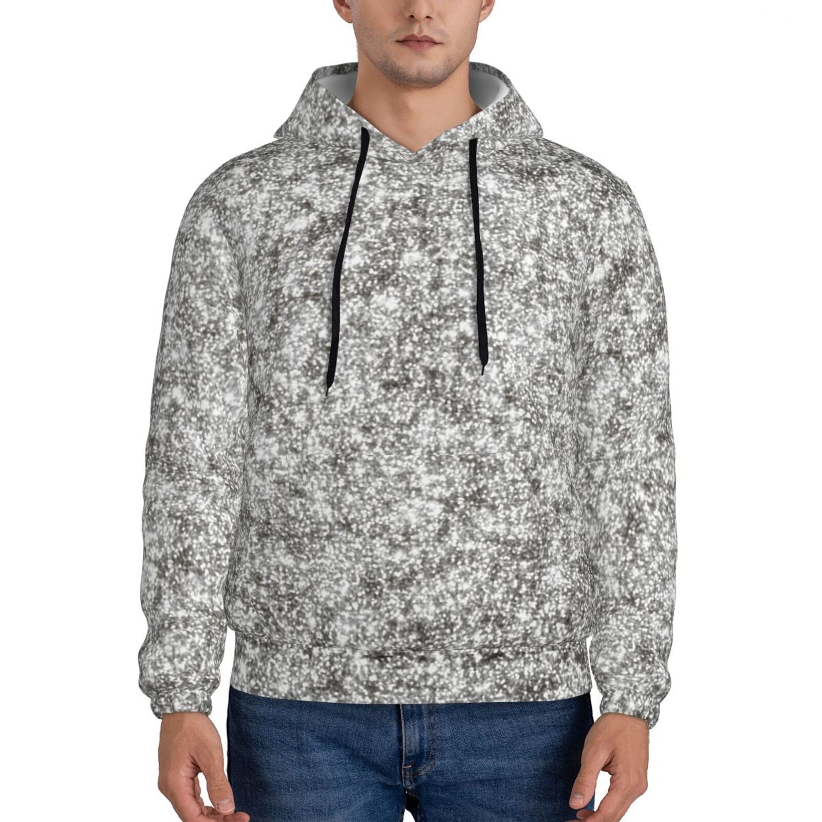 Naloa Silver Glitter Men's Casual Hooded Collar Drawstring Hoodies ...