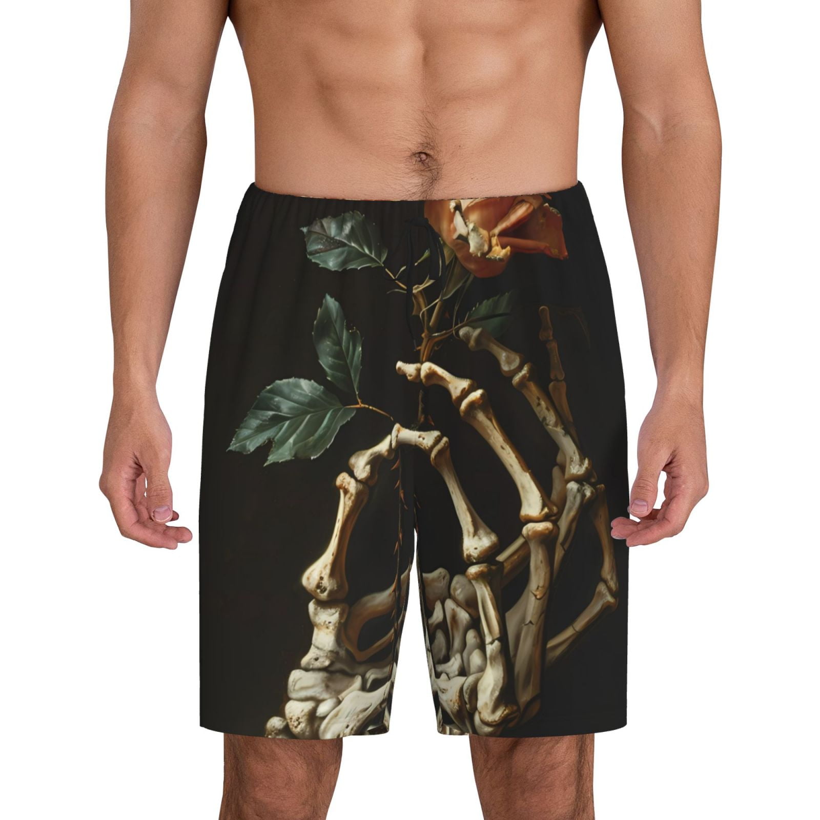 Naloa Skeleton Hand Rose Butterfly Men's Short Pajama Pants, Pj Shorts ...