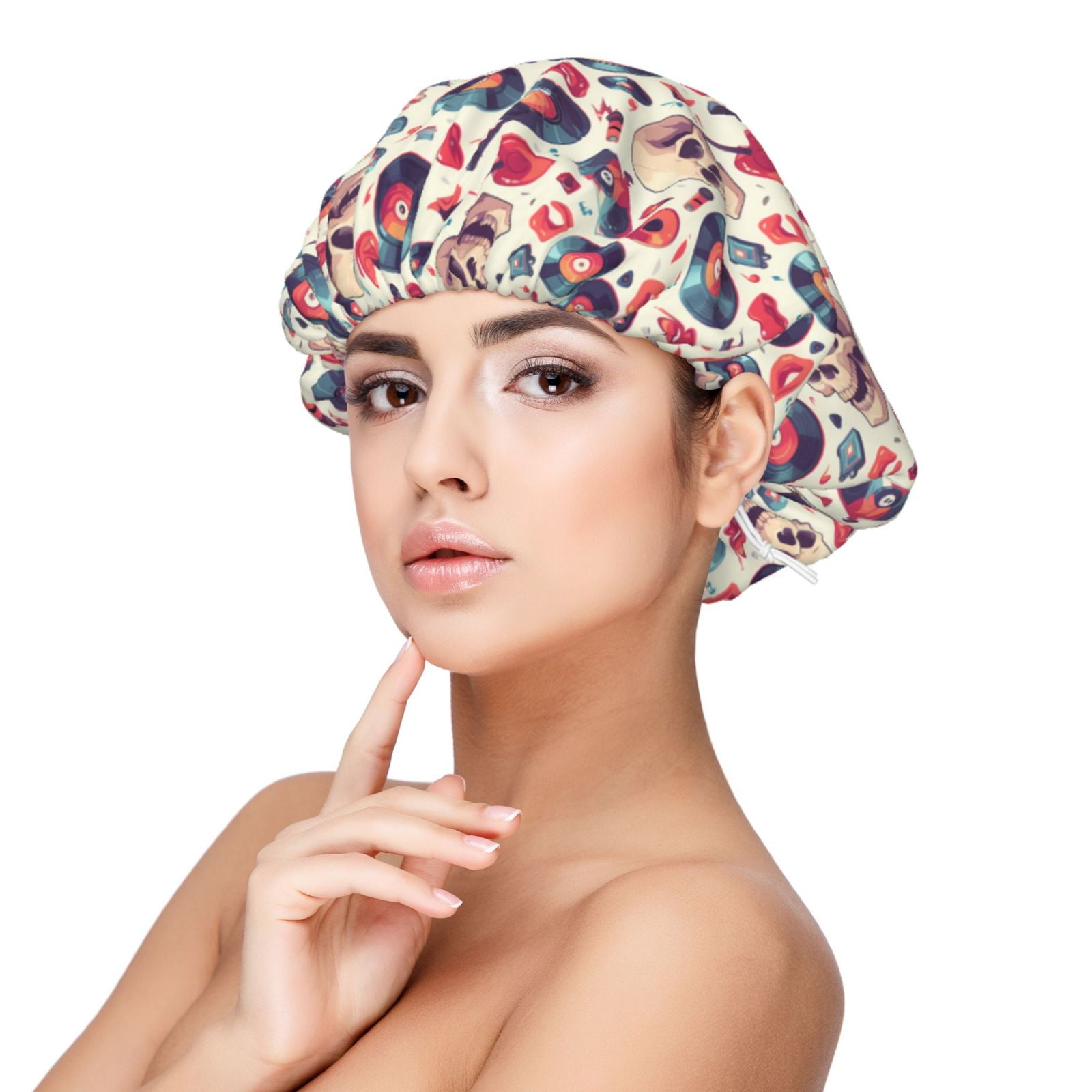 Naloa Skull Guitar record lips Adjustable Hair Bonnet for Sleeping ...