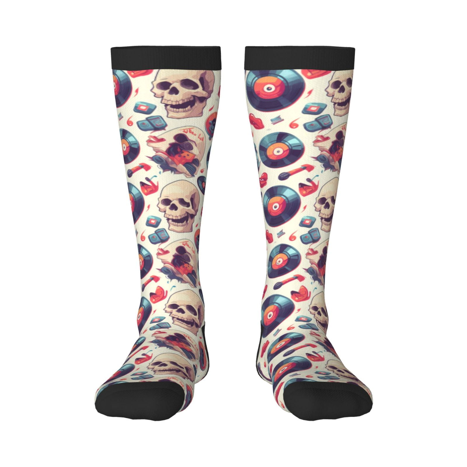 Naloa Skull Guitar record lips Thigh High Socks Extra Long Stretchy ...