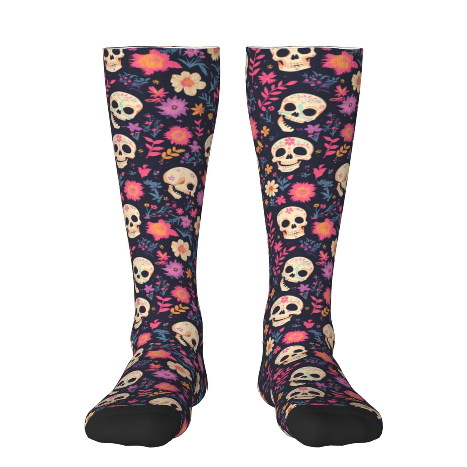 Naloa Skull flower leaf colorful Thigh High Socks Extra Long Stretchy ...