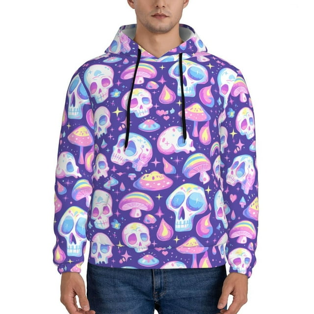 Naloa Skull mushroom colorful Men's Casual Hooded Collar Drawstring ...