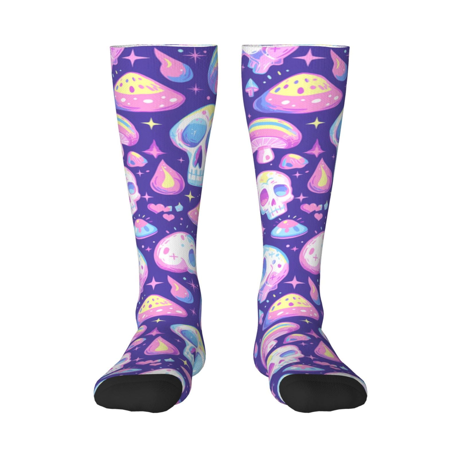 Naloa Skull mushroom colorful Thigh High Socks Extra Long Stretchy Sock ...