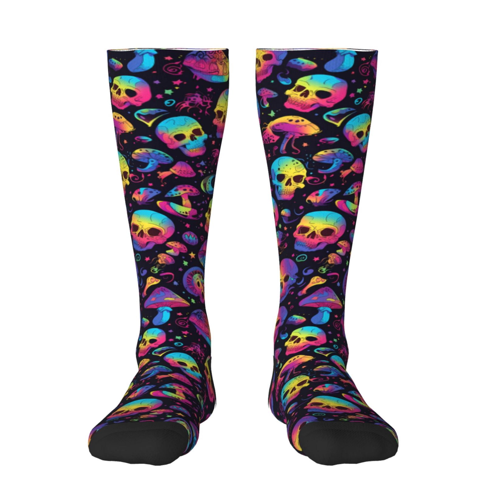 Naloa Skull mushroom rainbow color Thigh High Socks Extra Long Stretchy ...