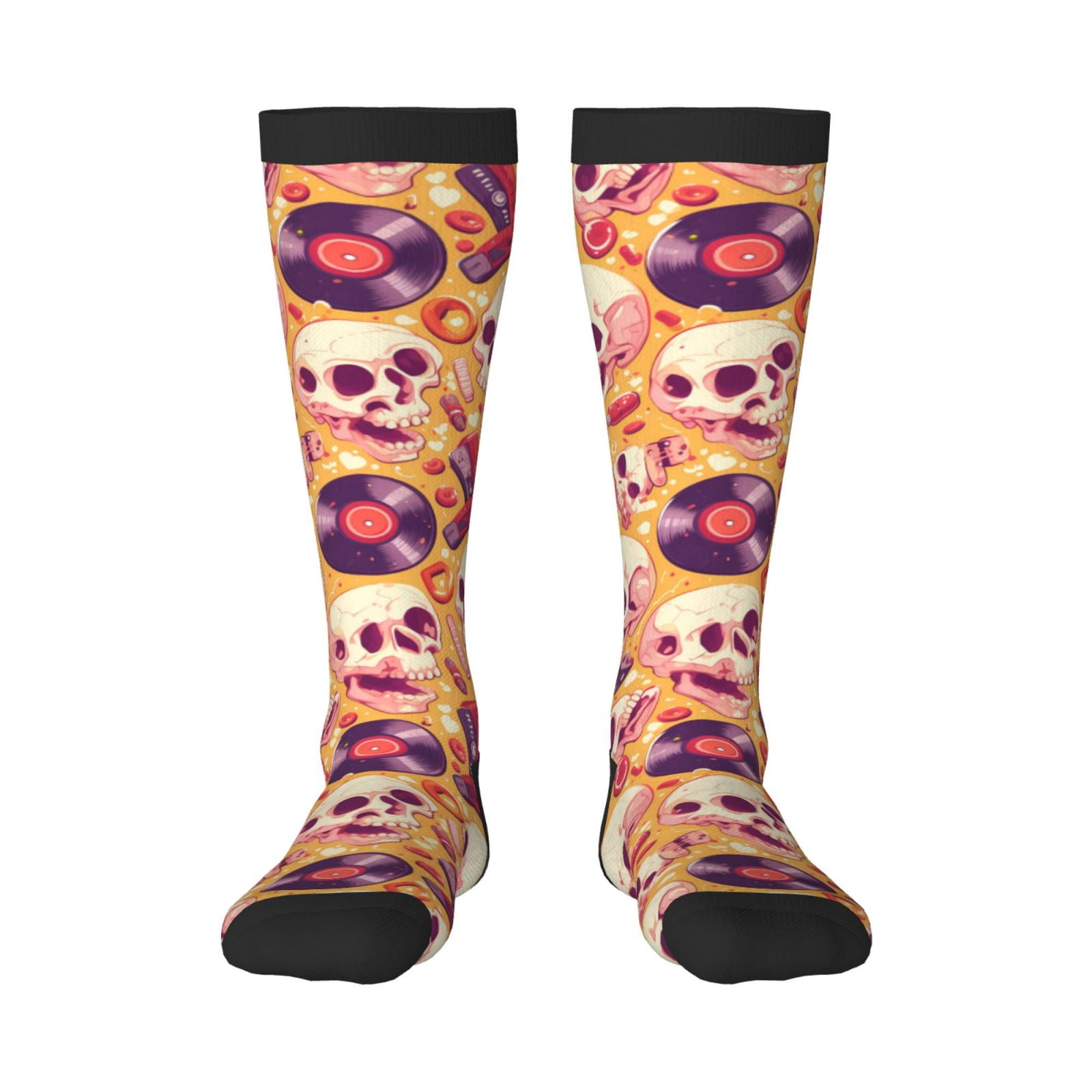Naloa Skull rock record Thigh High Socks Extra Long Stretchy Sock Women ...