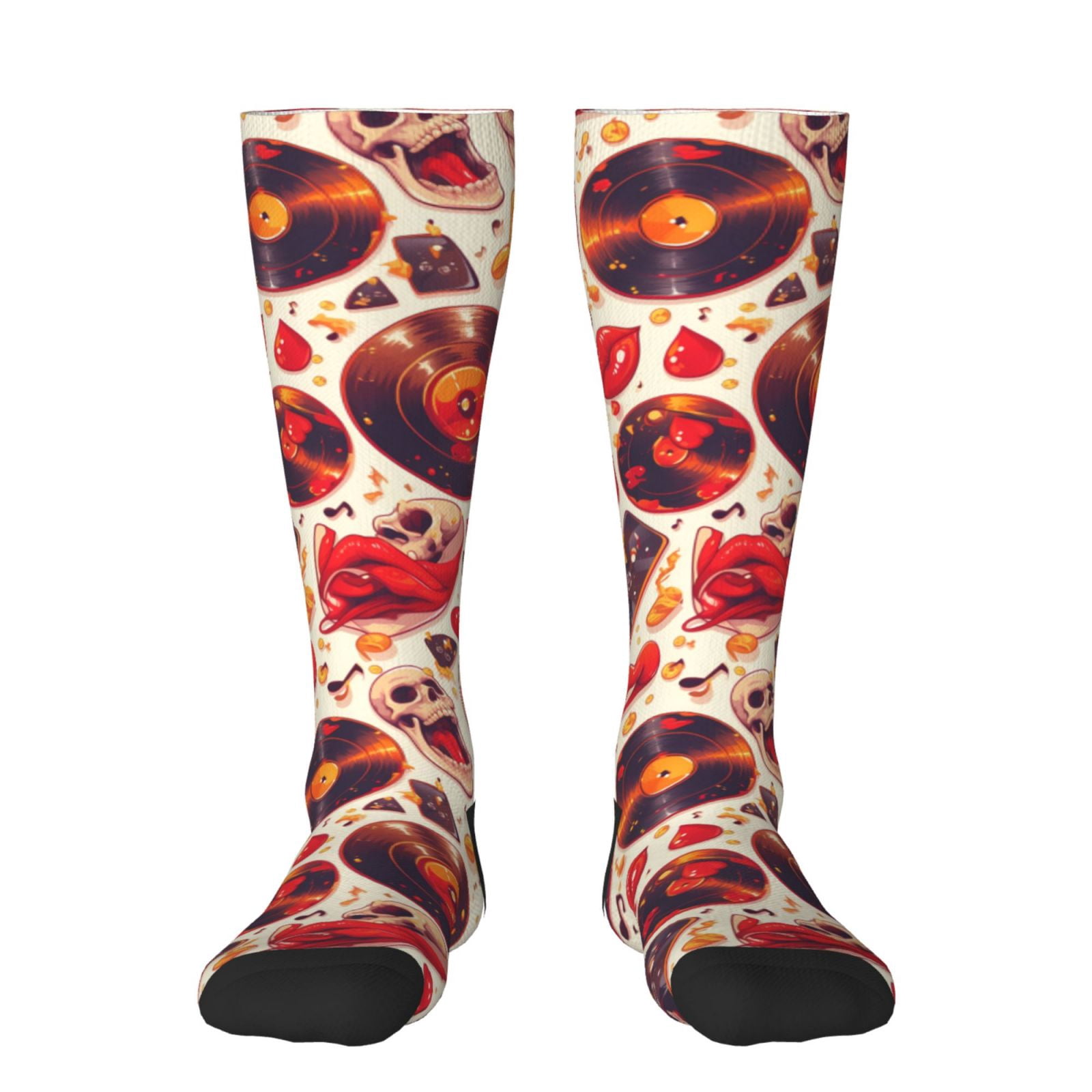 Naloa Skull rock record music heart Thigh High Socks Extra Long ...