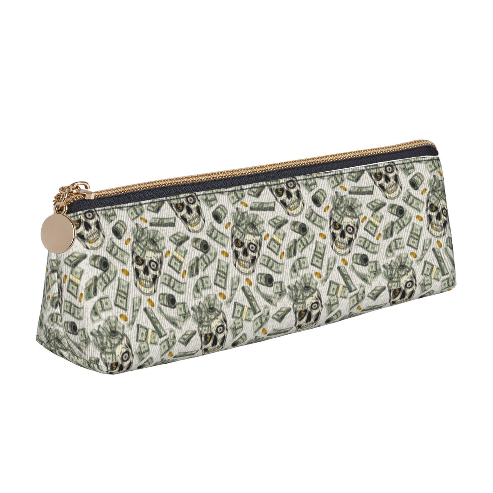 Naloa Skull with Cash Print Leather Pencil Case - Portable Big Capacity ...