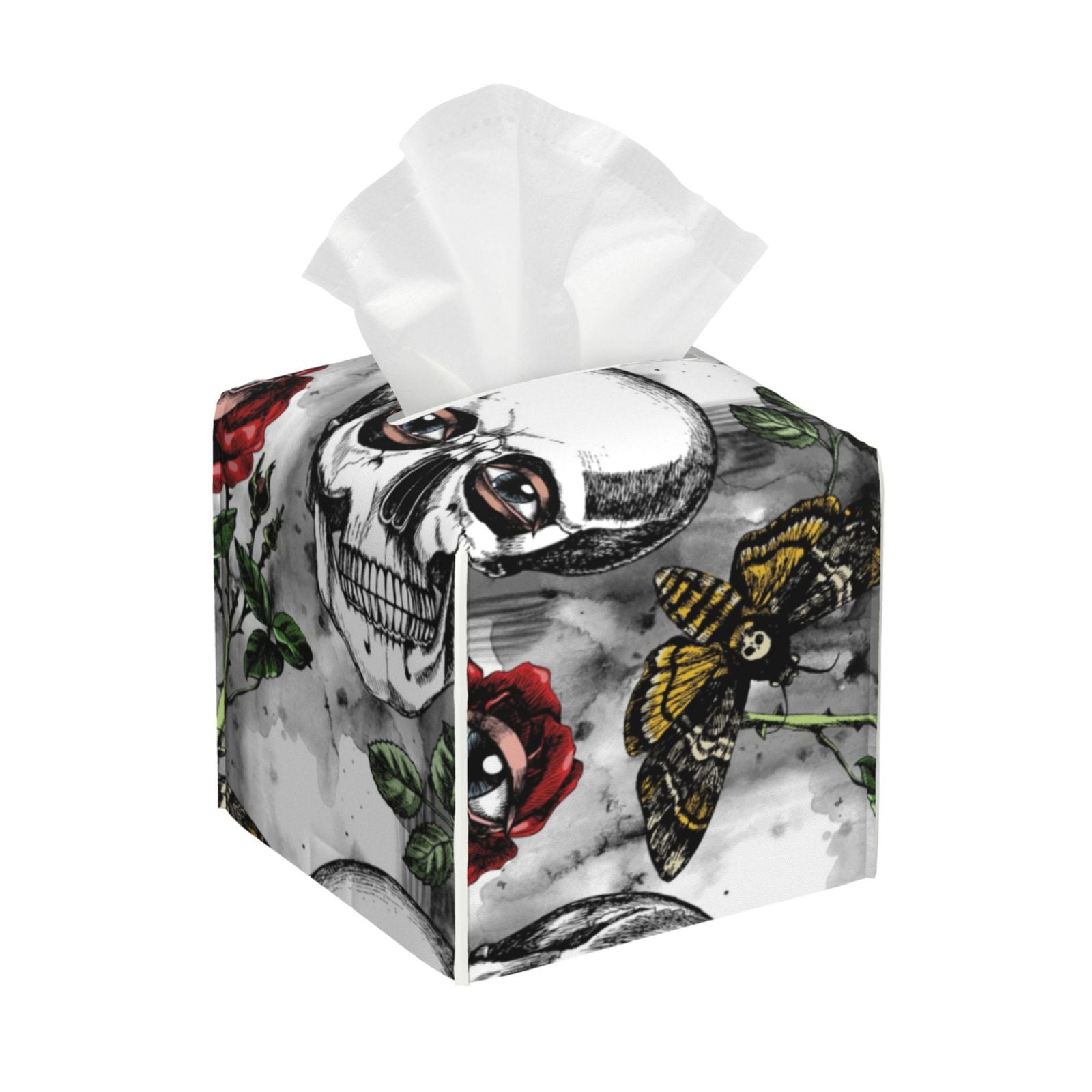 Naloa Skulls Roses Tissue Box CoverLeather Tissue Holder Square Facial ...