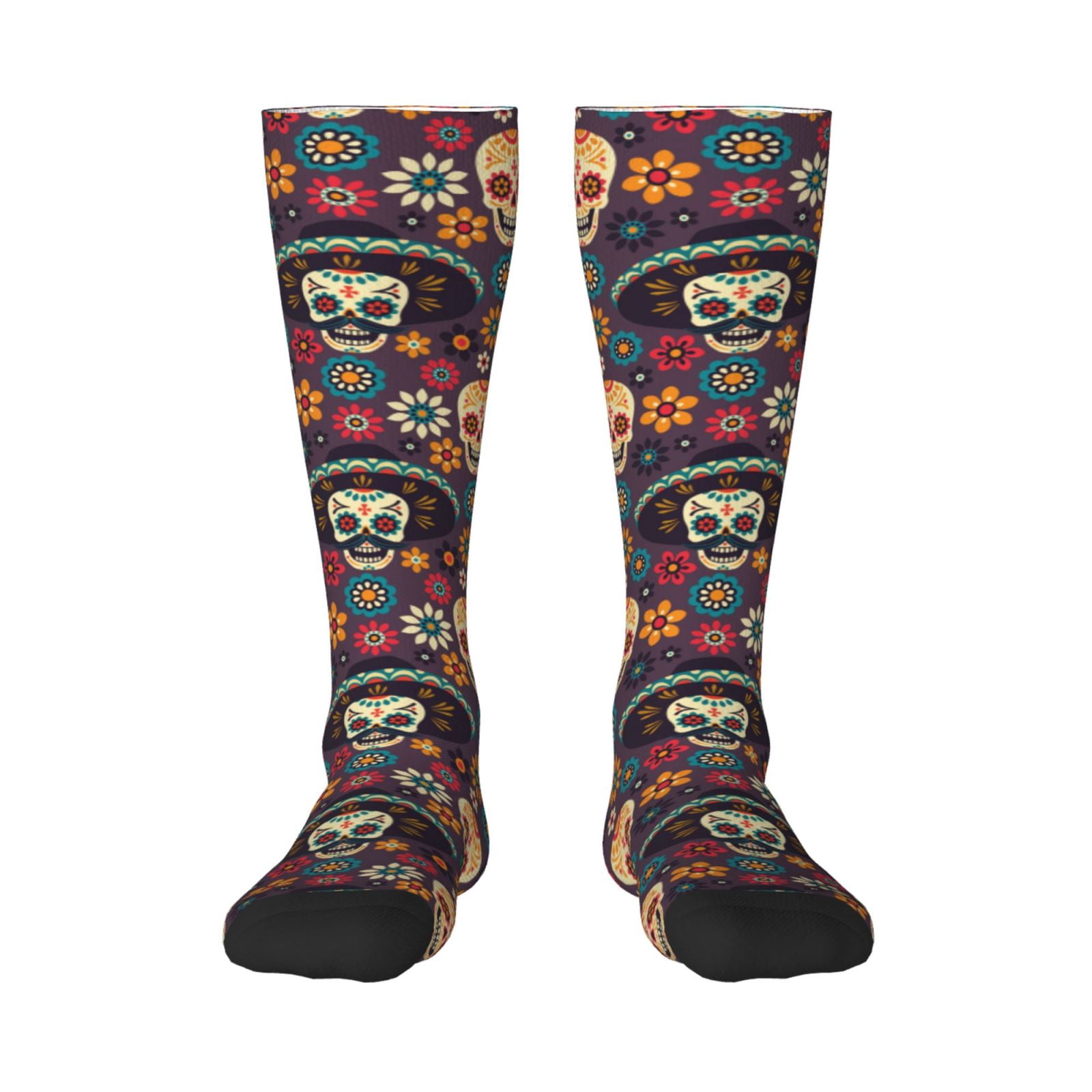 Naloa Skulls and Flowers Thigh High Socks Extra Long Stretchy Sock ...