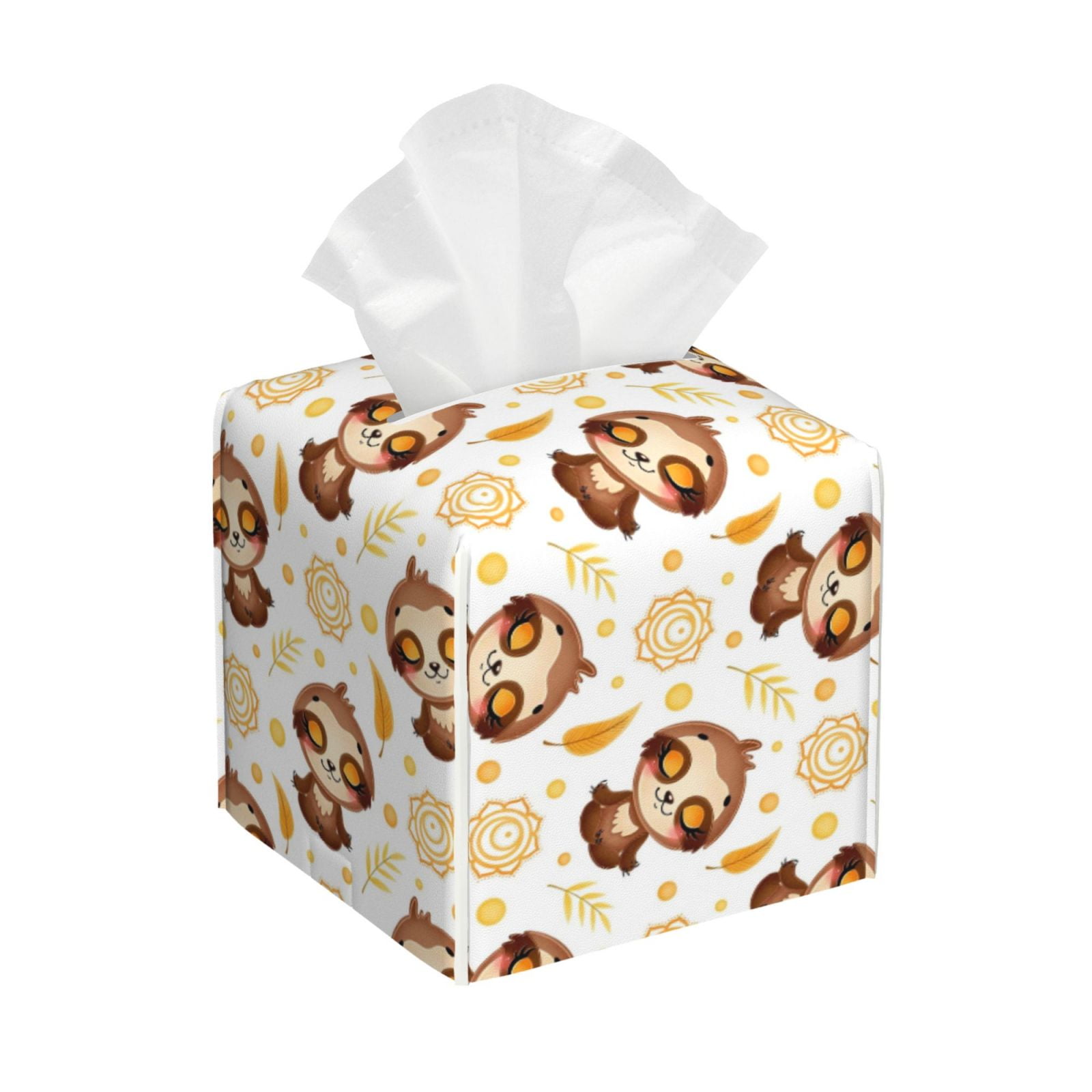 Naloa Sloth Yoga Tissue Box CoverLeather Tissue Holder Square Facial ...