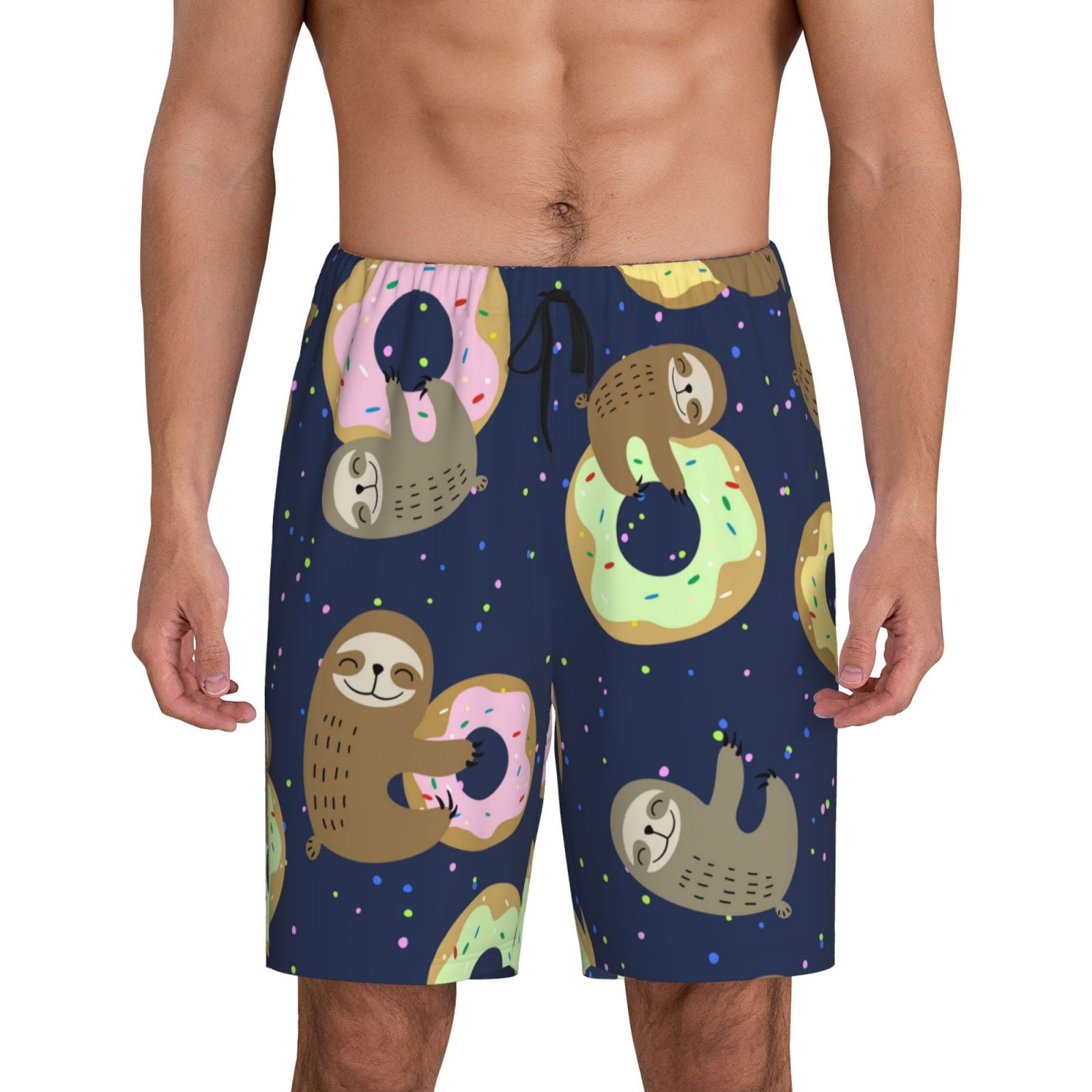 Naloa Sloth with Donuts Men's Short Pajama Pants, Lounge Comfort Shorts ...