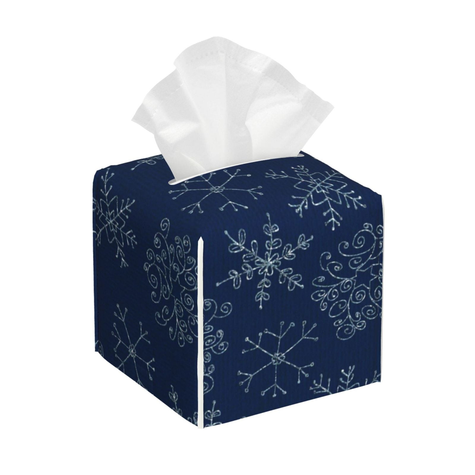 Naloa Snowflake Dark Blue Tissue Box CoverLeather Tissue Holder Square ...