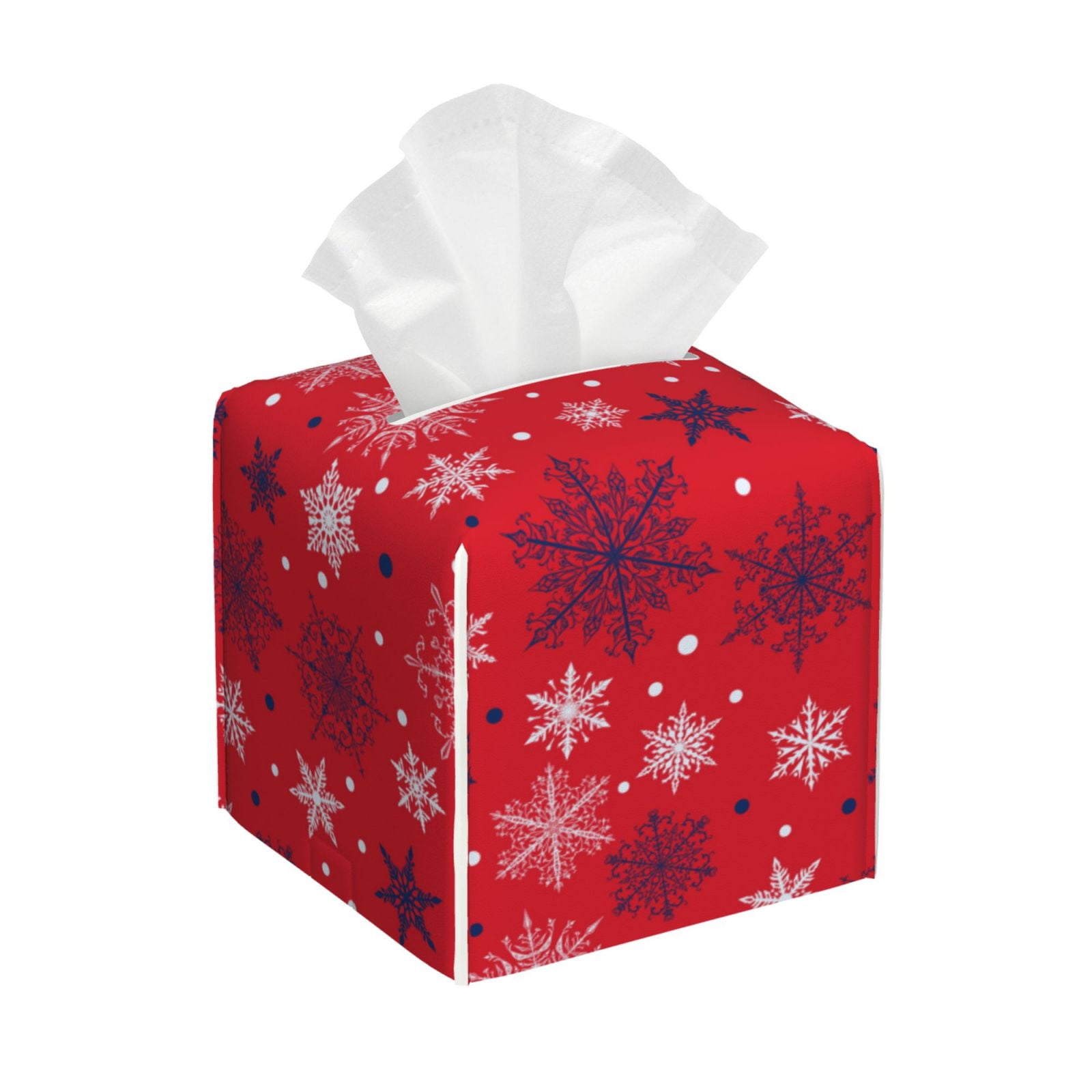 Naloa Snowflake Symphony Tissue Box Cover Leather Tissue Holder Square Facial Tissue Case for ...