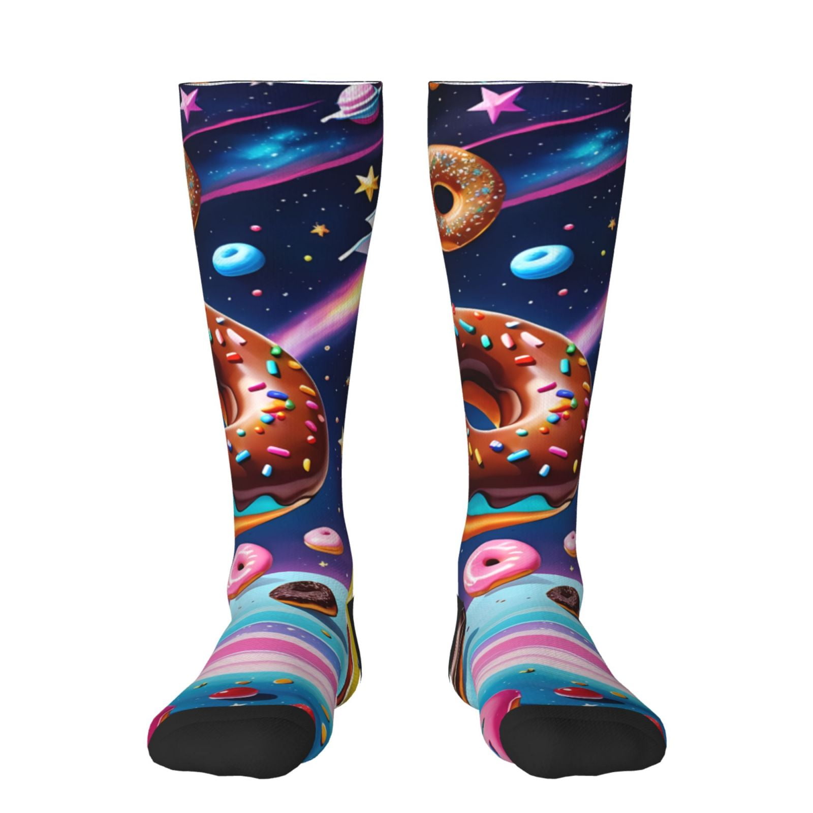 Naloa Space Colorful Donut Thigh High Socks Extra Long Stretchy Sock ...