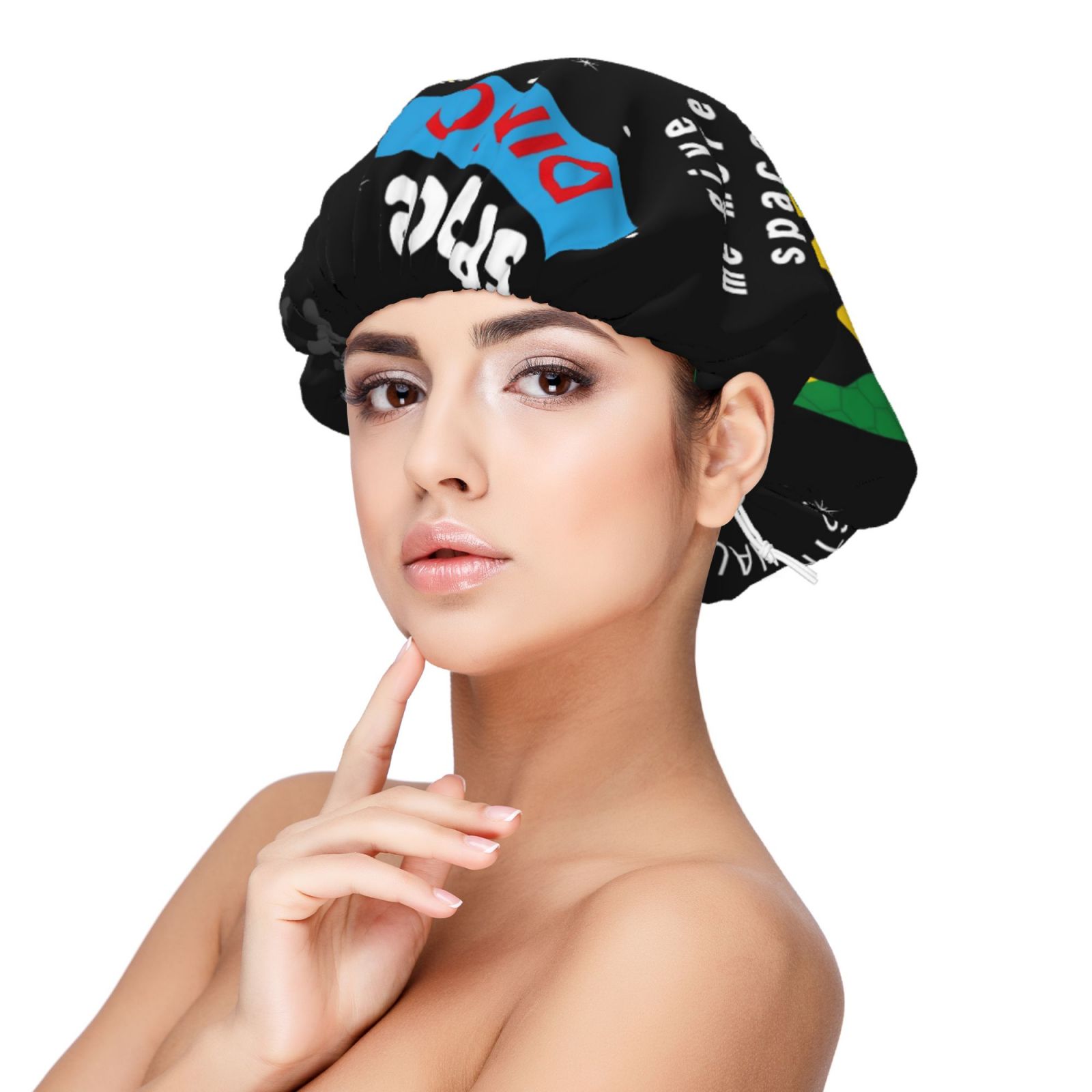 Naloa Space Dino Cartoon Black Adjustable Hair Bonnet for Sleeping ...