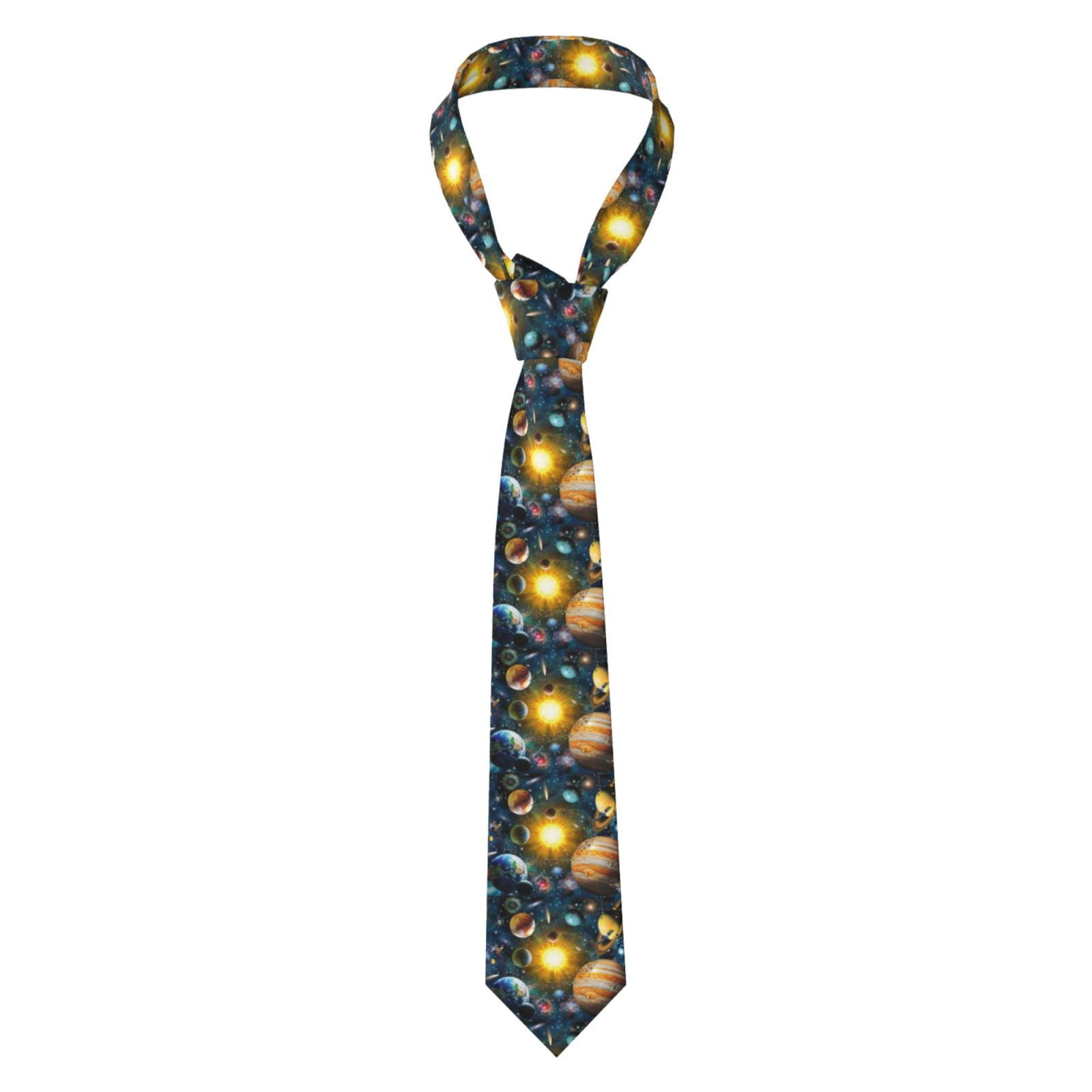 Naloa Space Planet Print Solid Color Tie Formal Necktie for Men ...