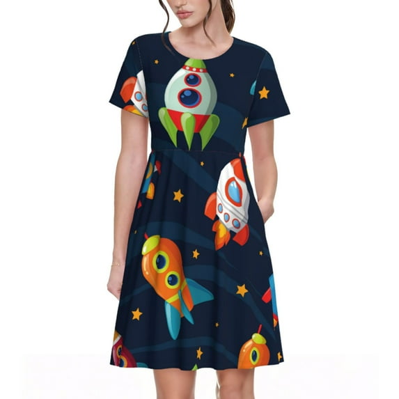 Naloa Spaceships and Stars Print Womens Summer A-Line Dress with ...