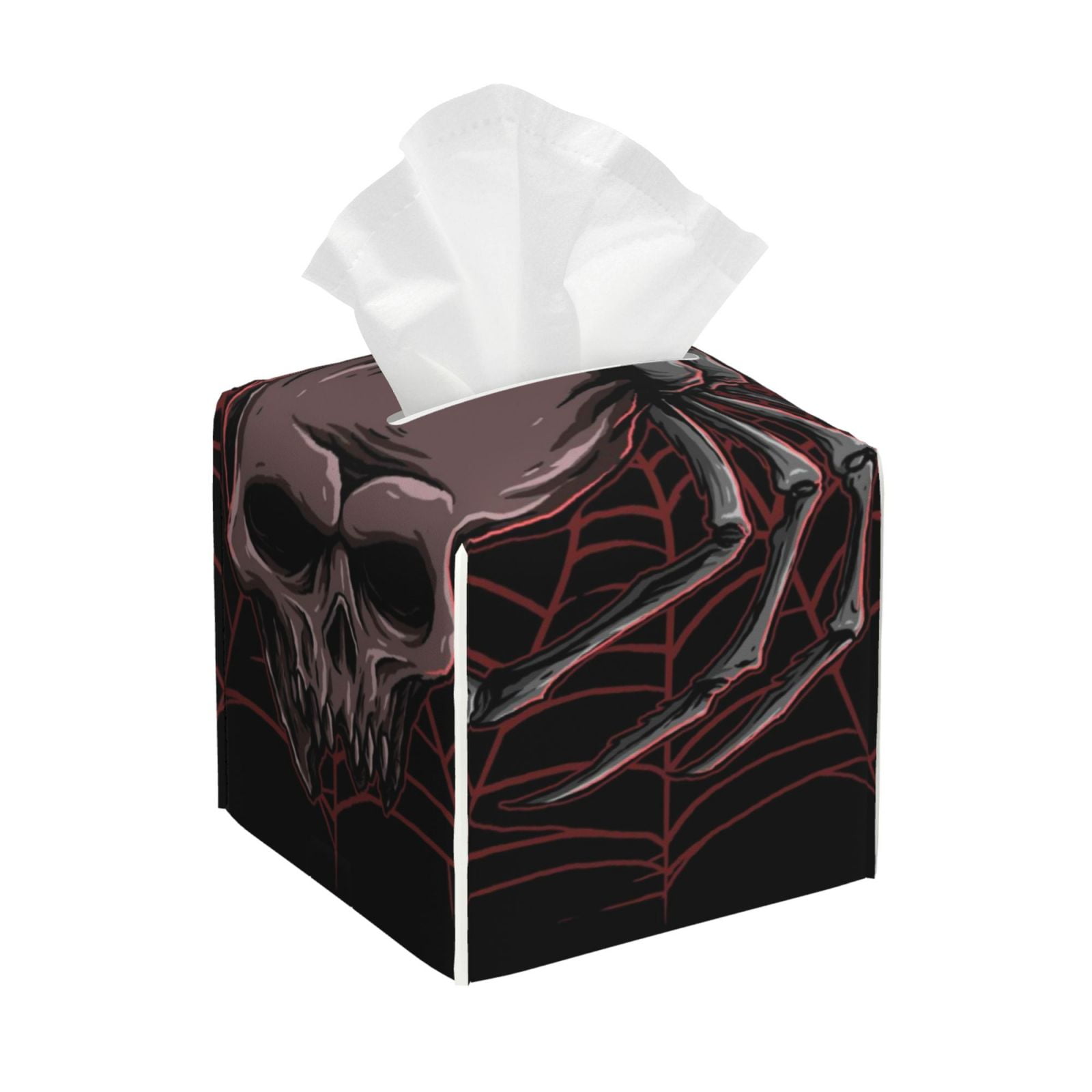 Naloa Spider with Skull Tissue Box CoverLeather Tissue Holder Square ...