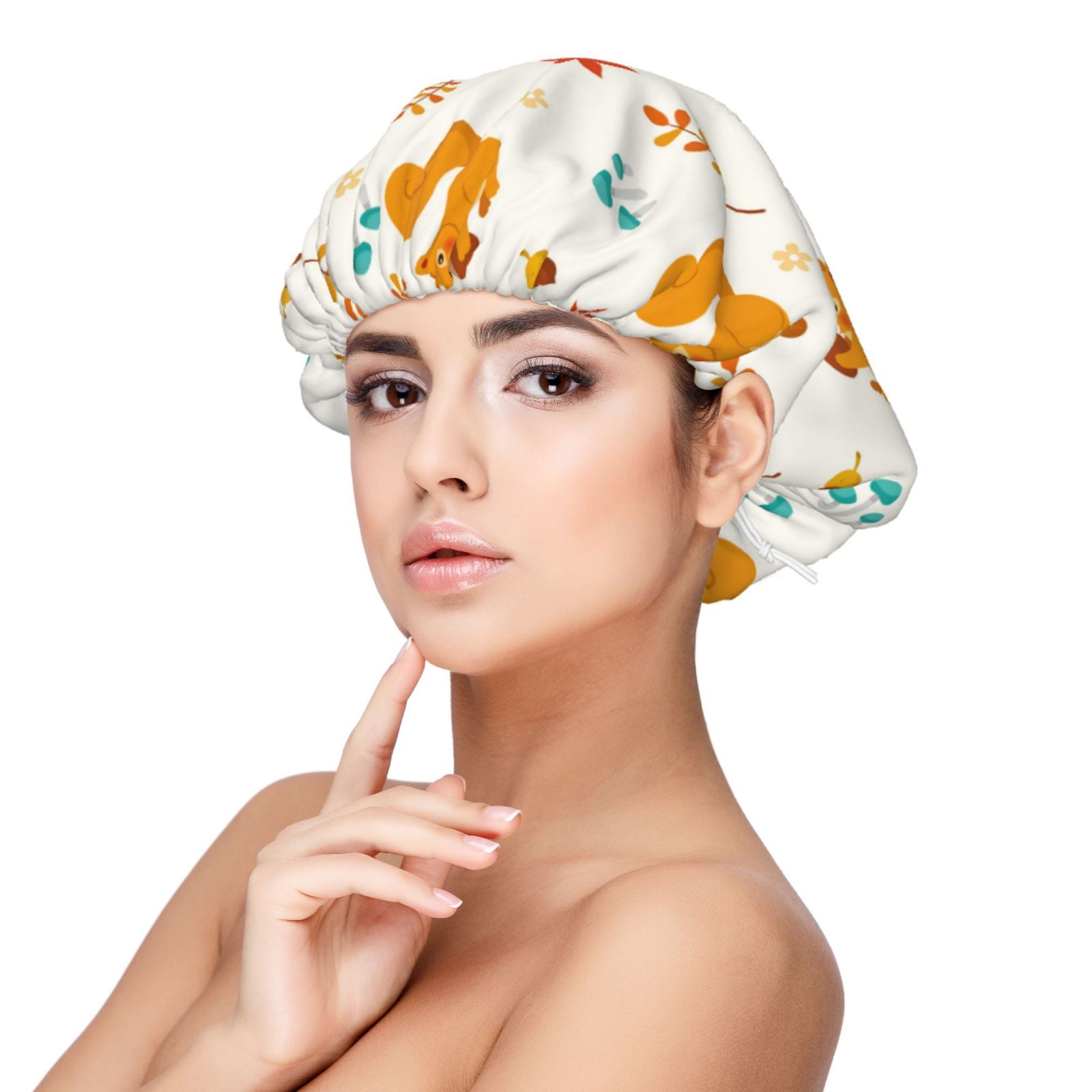 Naloa Squirrel Maple Leaves And Nuts Adjustable Hair Bonnet for ...