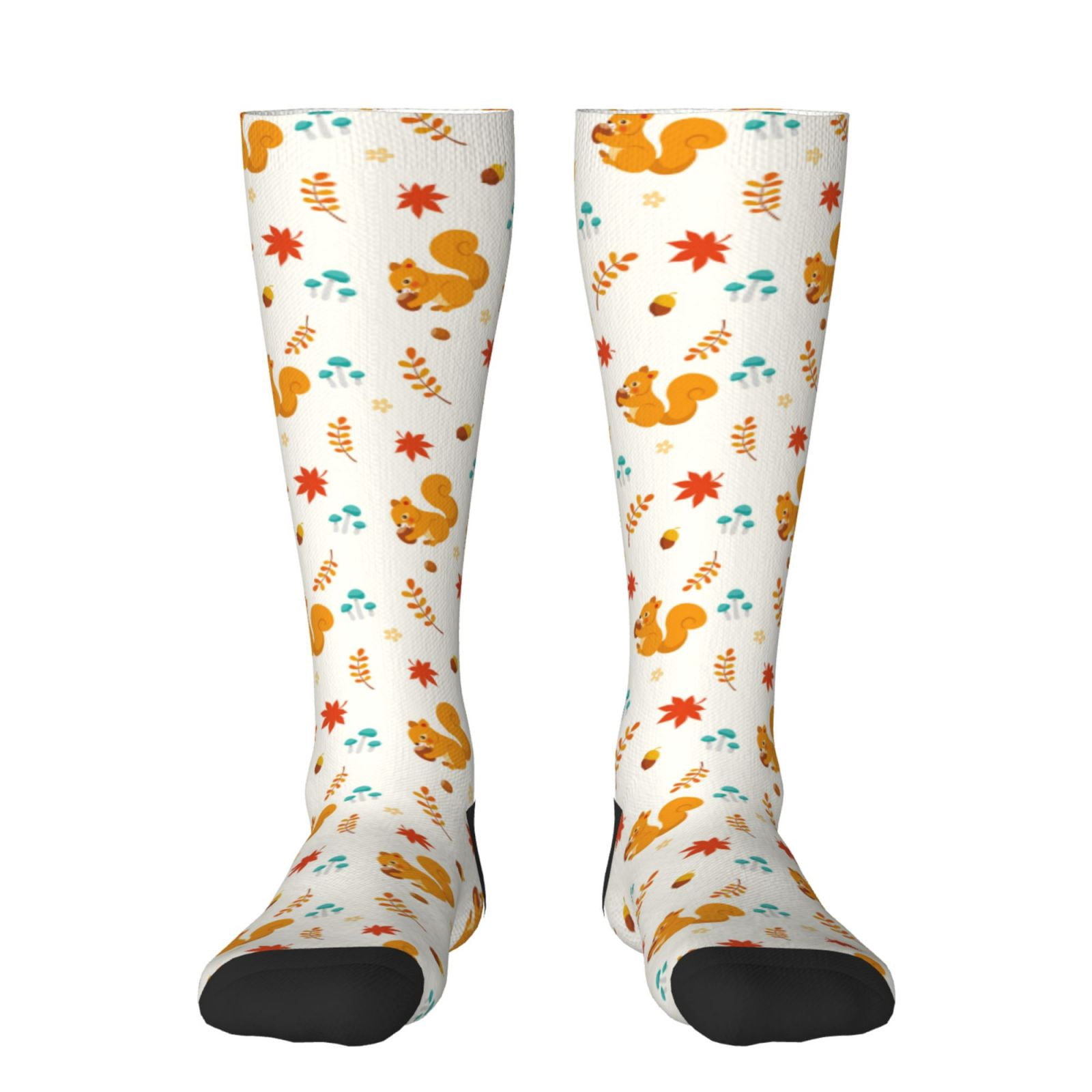 Naloa Squirrel Maple Leaves And Nuts Thigh High Socks Extra Long ...