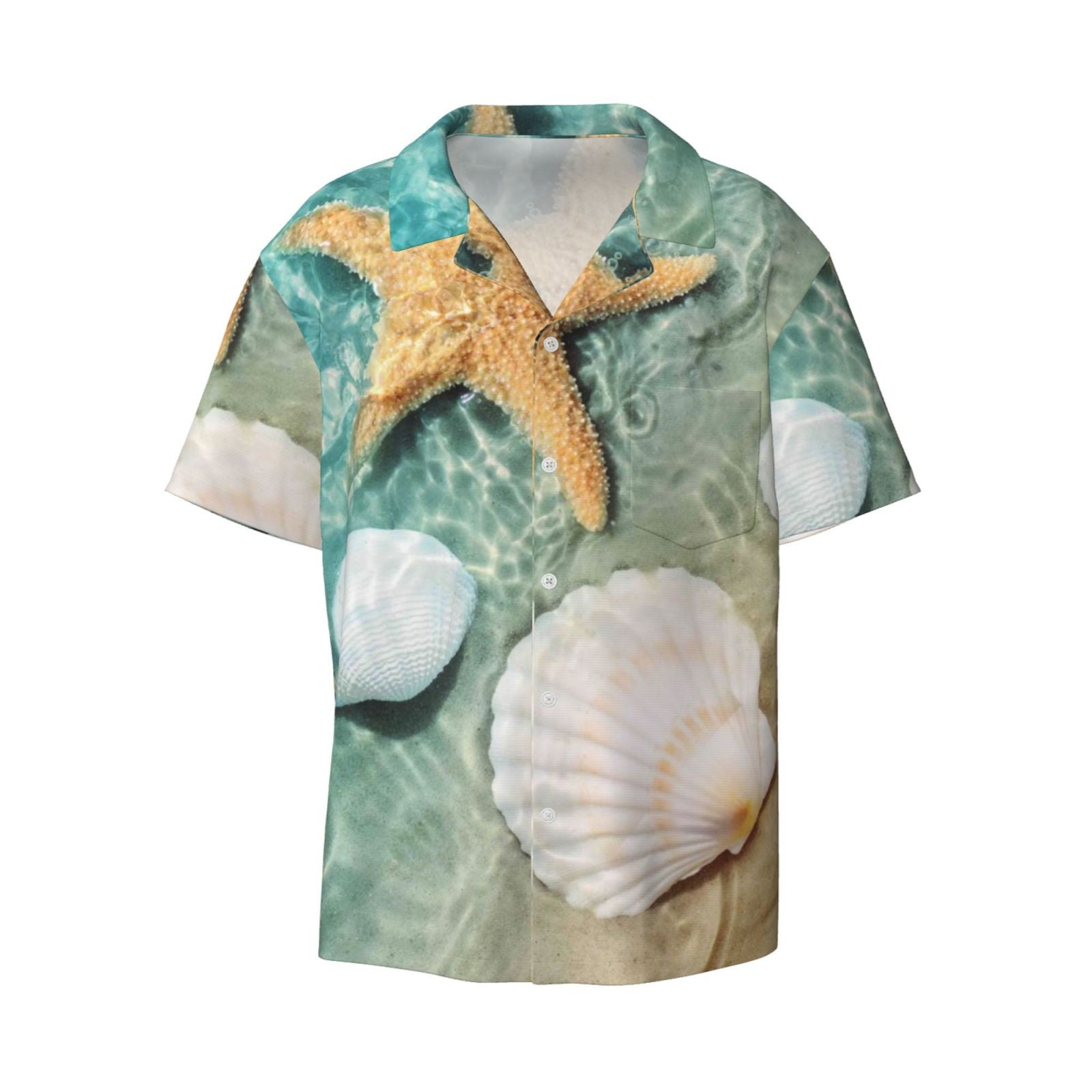 Naloa Starfish And Seashell Men's Loose Fit Cuban Collar Short-Sleeve ...