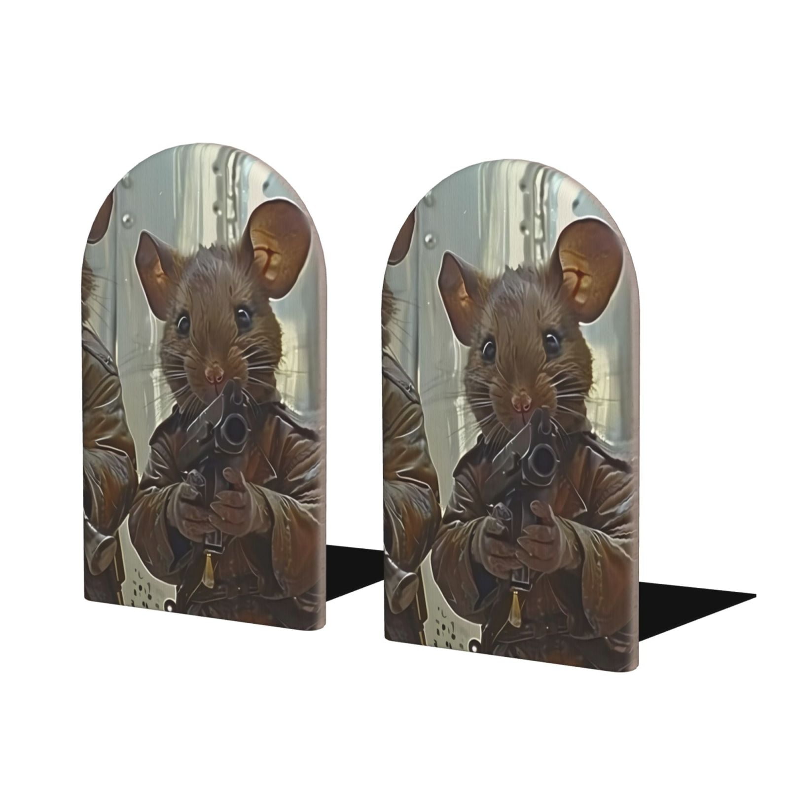 Naloa Steampunk Space Mice Warriors Wood Non-Skid Bookend for Shelves ...