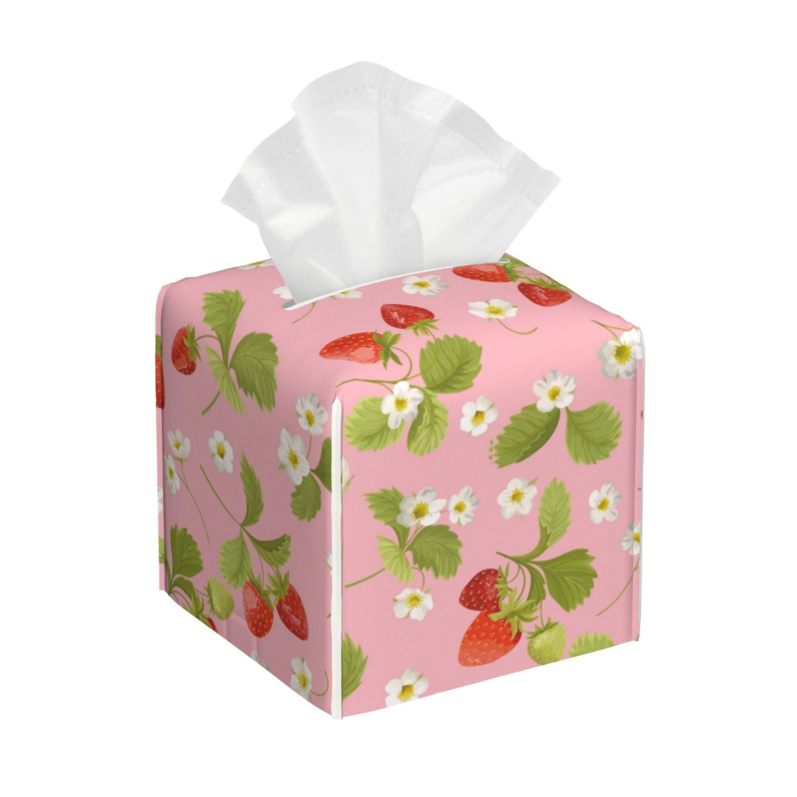 Naloa Strawberry Floral Tissue Box CoverLeather Tissue Holder Square ...
