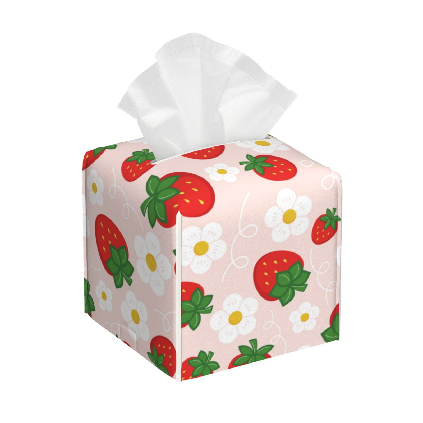Naloa Strawberry Floral Tissue Box CoverLeather Tissue Holder Square ...