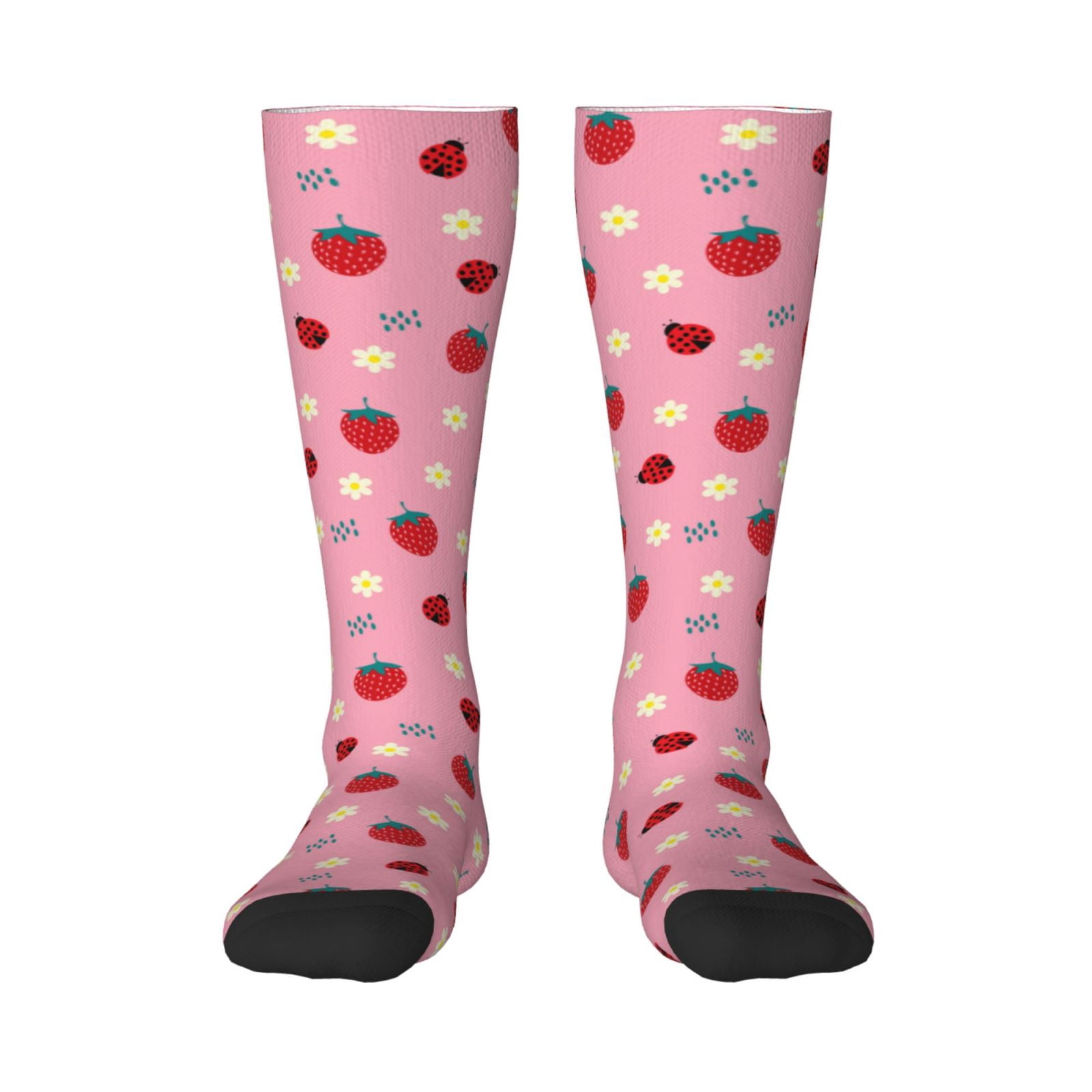 Naloa Strawberry and Ladybugs Thigh High Socks Extra Long Stretchy Sock ...