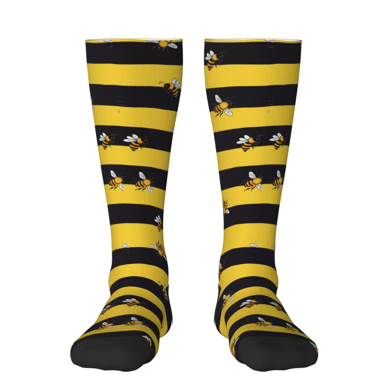 Naloa Striped With Bees Thigh High Socks Extra Long Stretchy Sock Women ...
