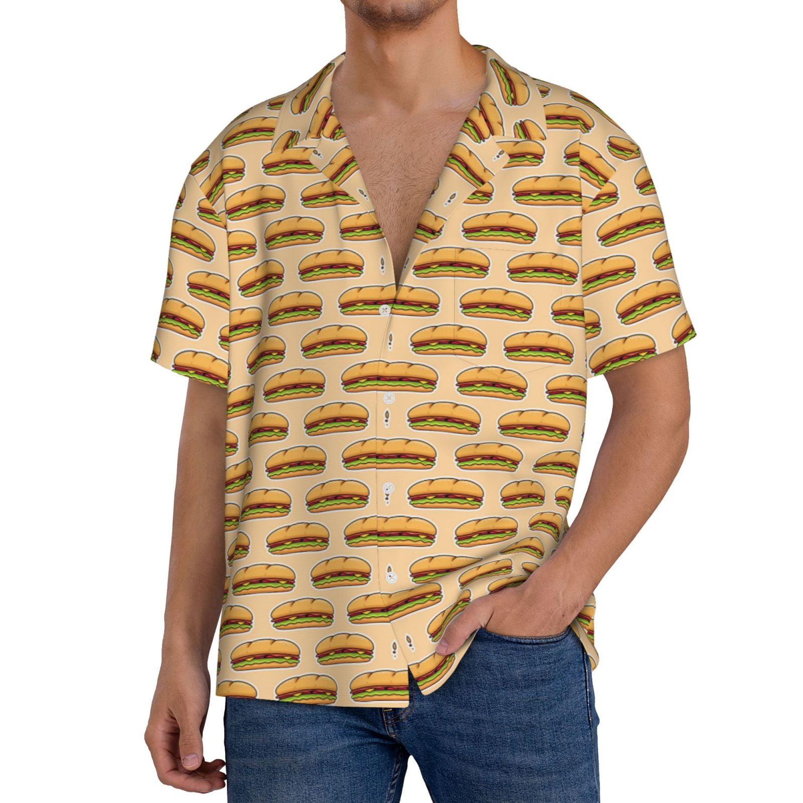 Naloa Submarine Sub Sandwich Men's Loose Fit Cuban Collar Short-Sleeve ...