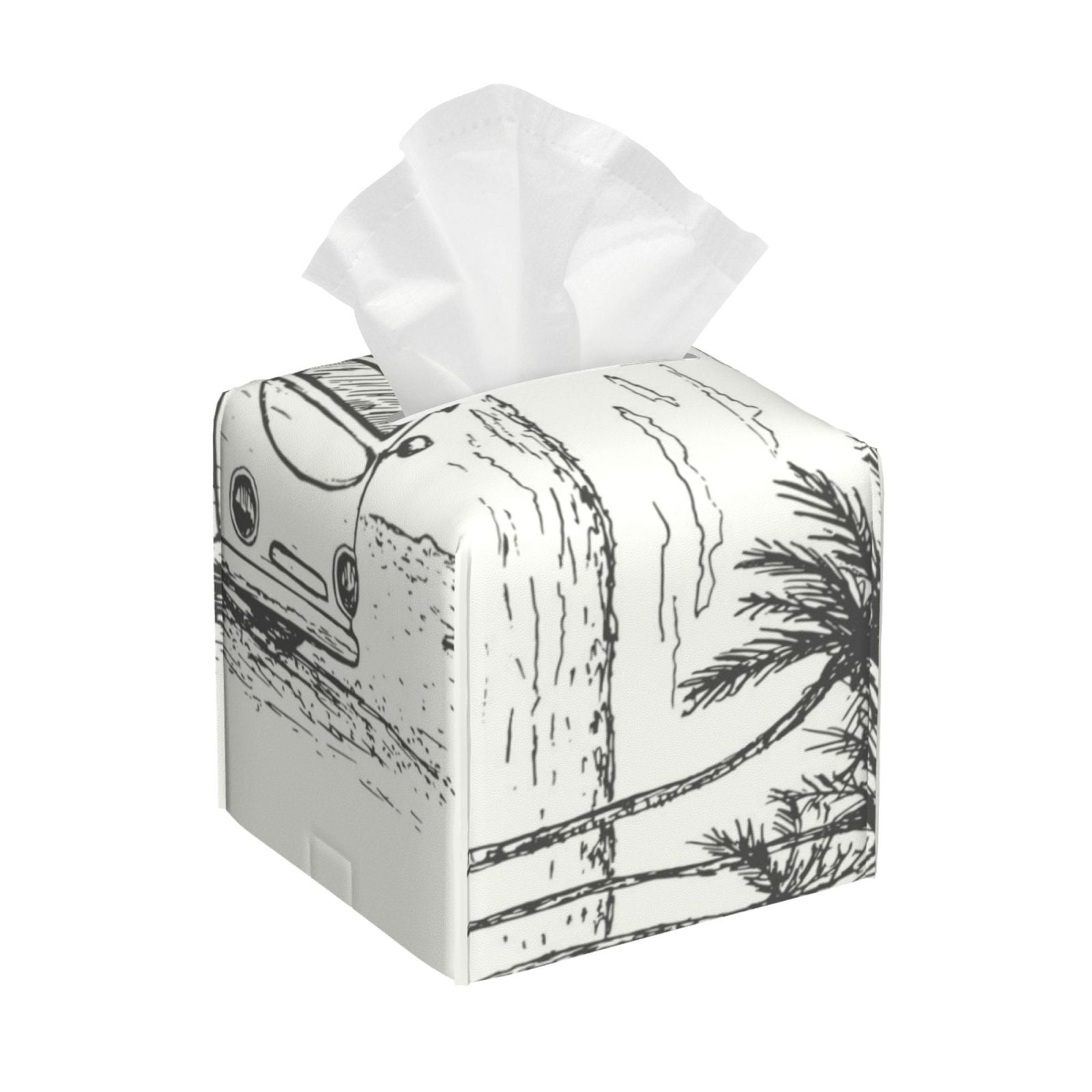 Naloa Summer Vacation Scene With Camping Van Tissue Box CoverLeather ...