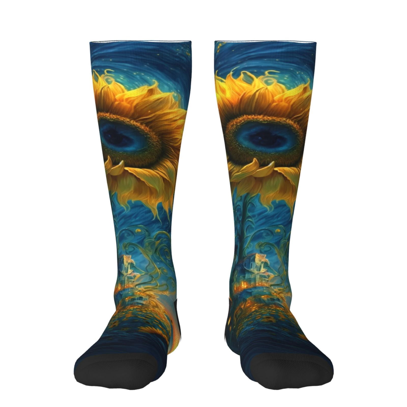 Naloa Sunflower Castle Starry Sky Thigh High Socks Extra Long Stretchy ...