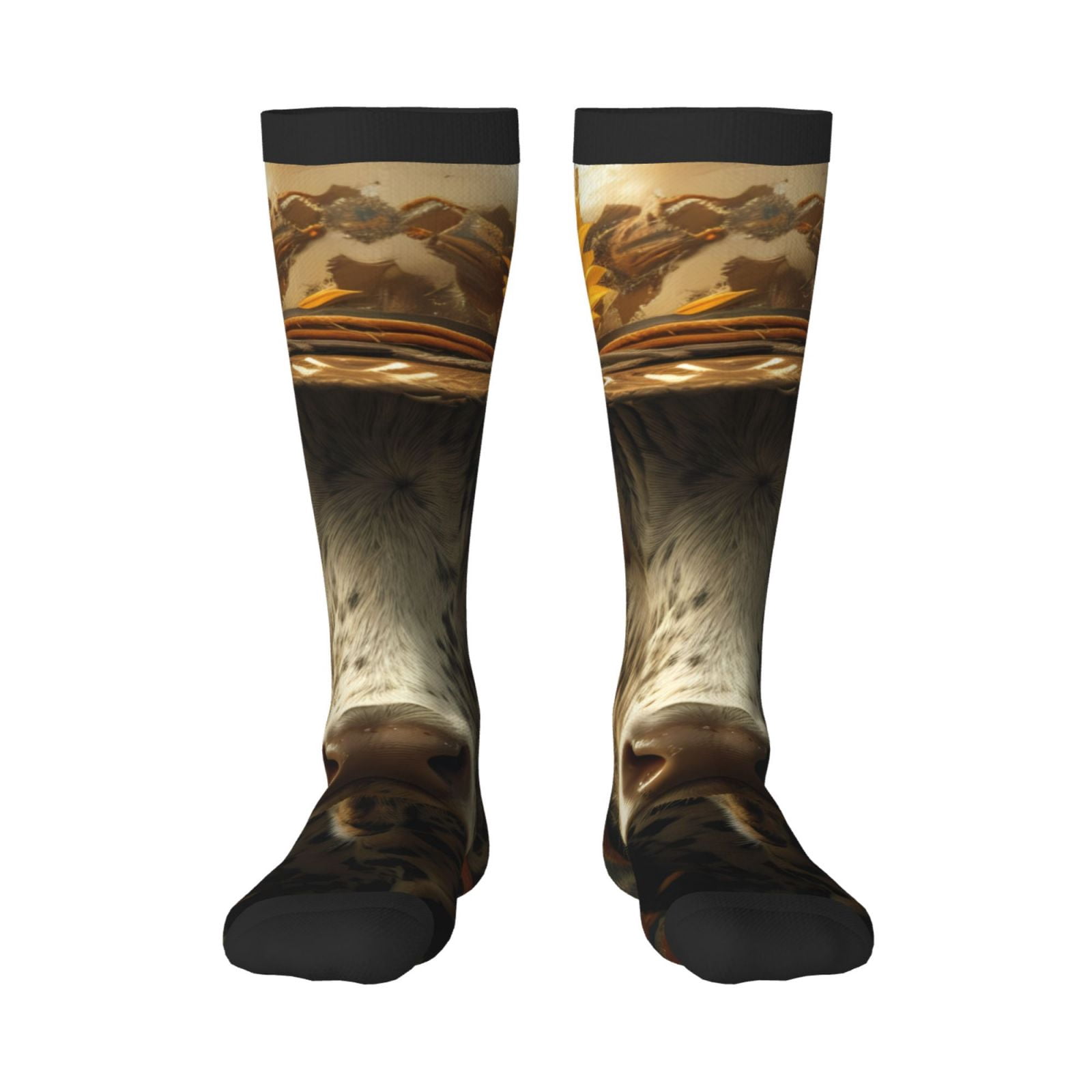 Naloa Sunflower Cowboy Hat Cow Thigh High Socks Extra Long Stretchy ...